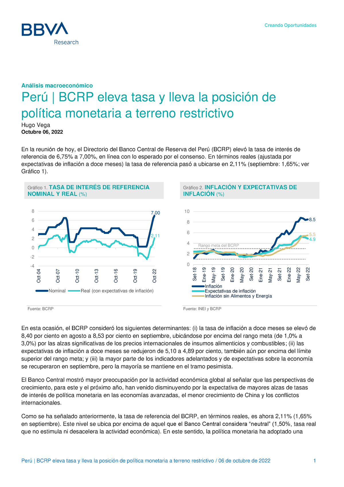 Nota De Politica Monetaria Octubre 2022 Perú Bcrp Eleva Tasa Y