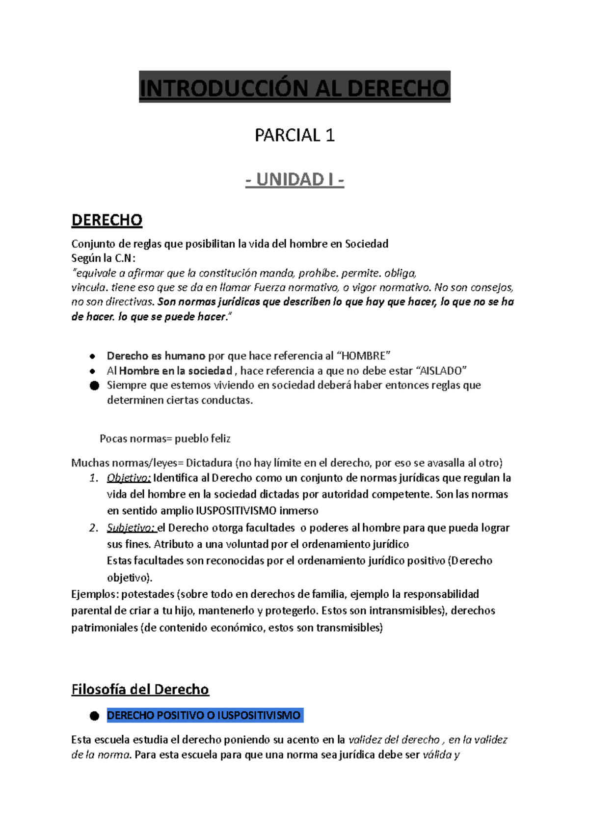 Resumen Derecho IntroducciÓn Al Derecho Parcial 1 Unidad I