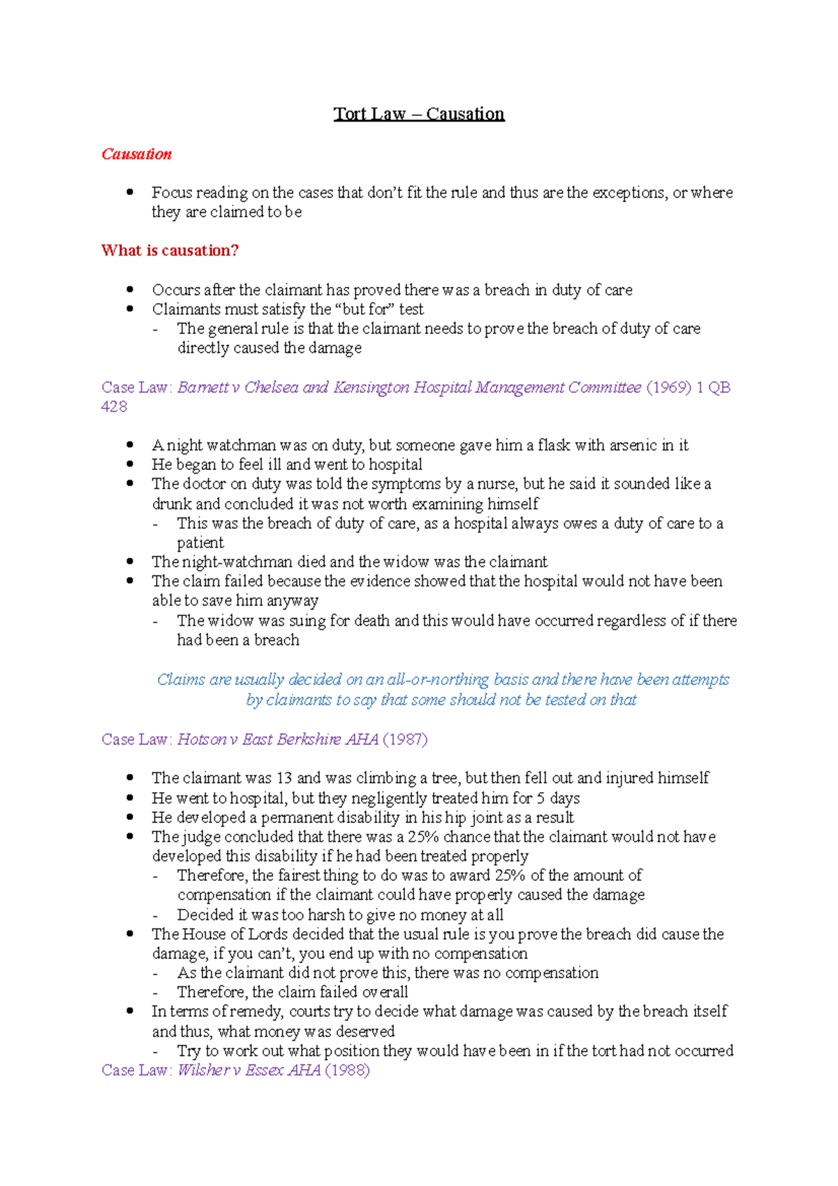 Tort Law Causation Tort Law Causation Causation Focus Reading On