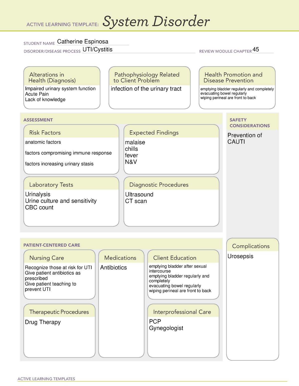 Urinary Tract Infection System Disorder Template