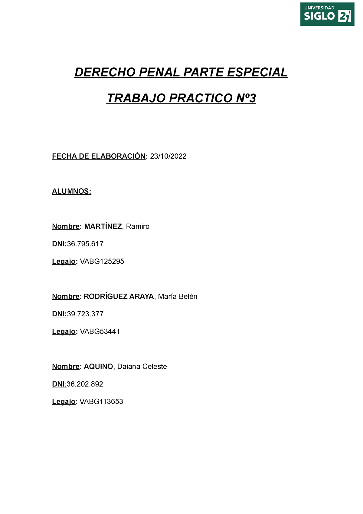 Trabajo Practico N3 Final Derecho Penal Parte Especial Trabajo