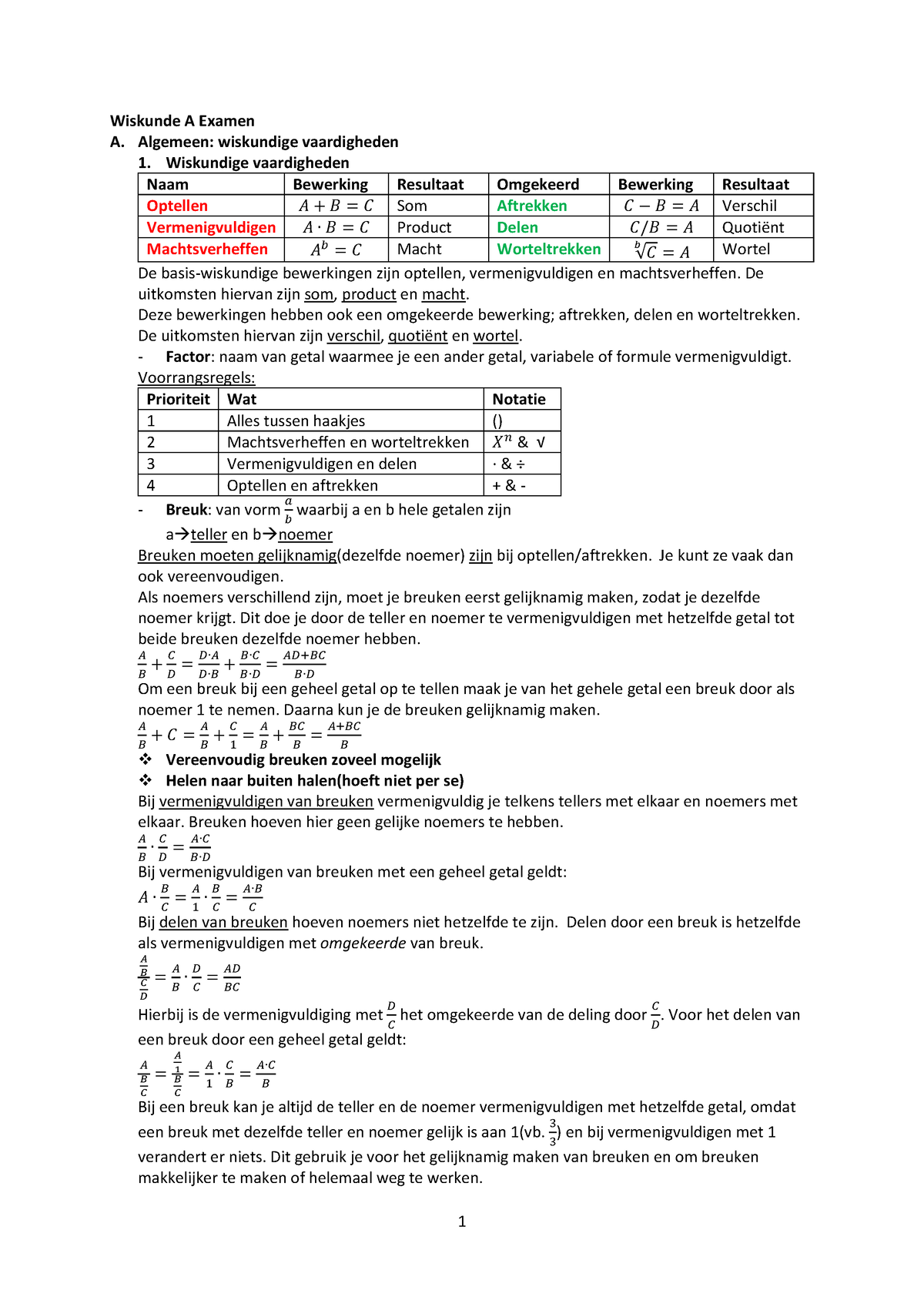 Wiskunde A Samenvatting Wiskunde A Examen A Algemeen Wiskundige