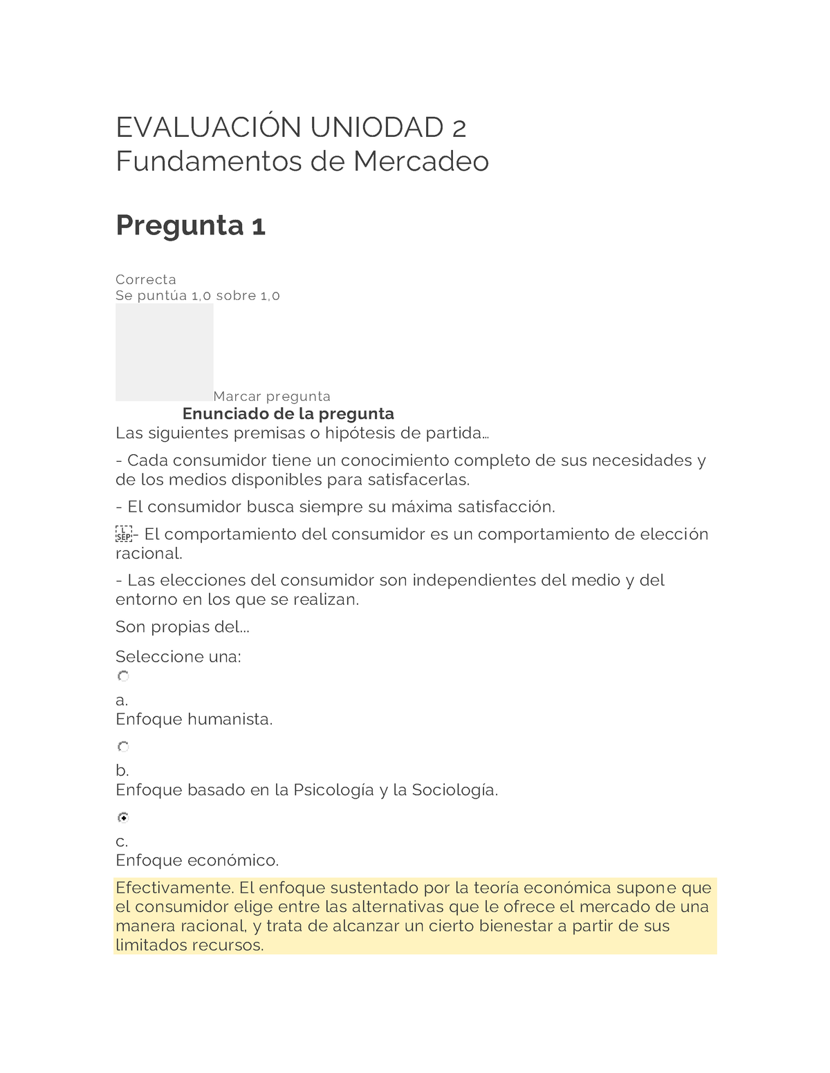 Evaluación Unidad 2 Fundamentos De Mercadeo EvaluaciÓn Uniodad 2