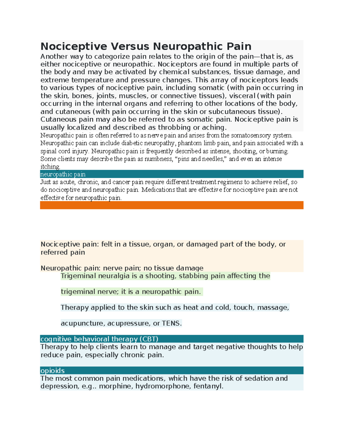 Nociceptive Versus Neuropathic Pain Nociceptive Versus Neuropathic