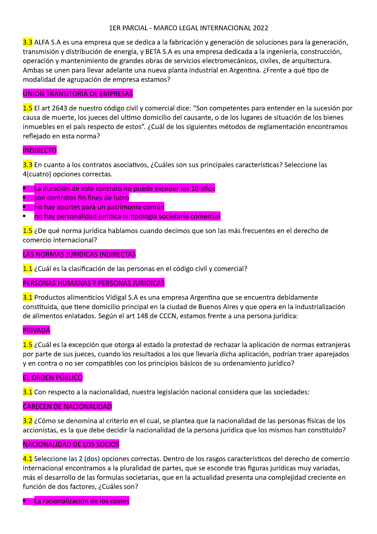 Preguntero 2022 Marco Legal Internacional 1er Y 2do Parcial 1er