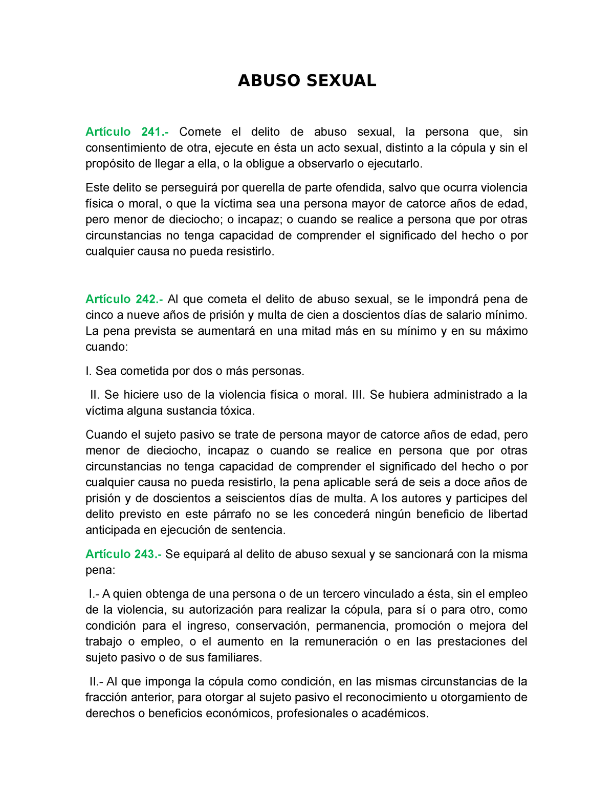 Abuso Sexual Abuso Sexual Artículo 241 Comete El Delito De Abuso