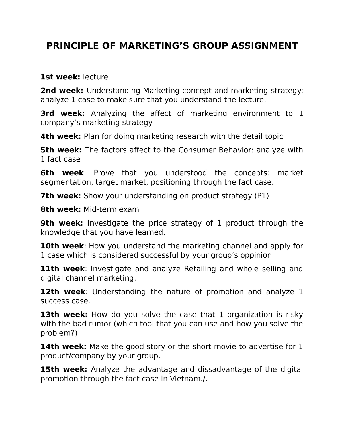 Principle Of Mktg Assignment Principle Of Marketings Group