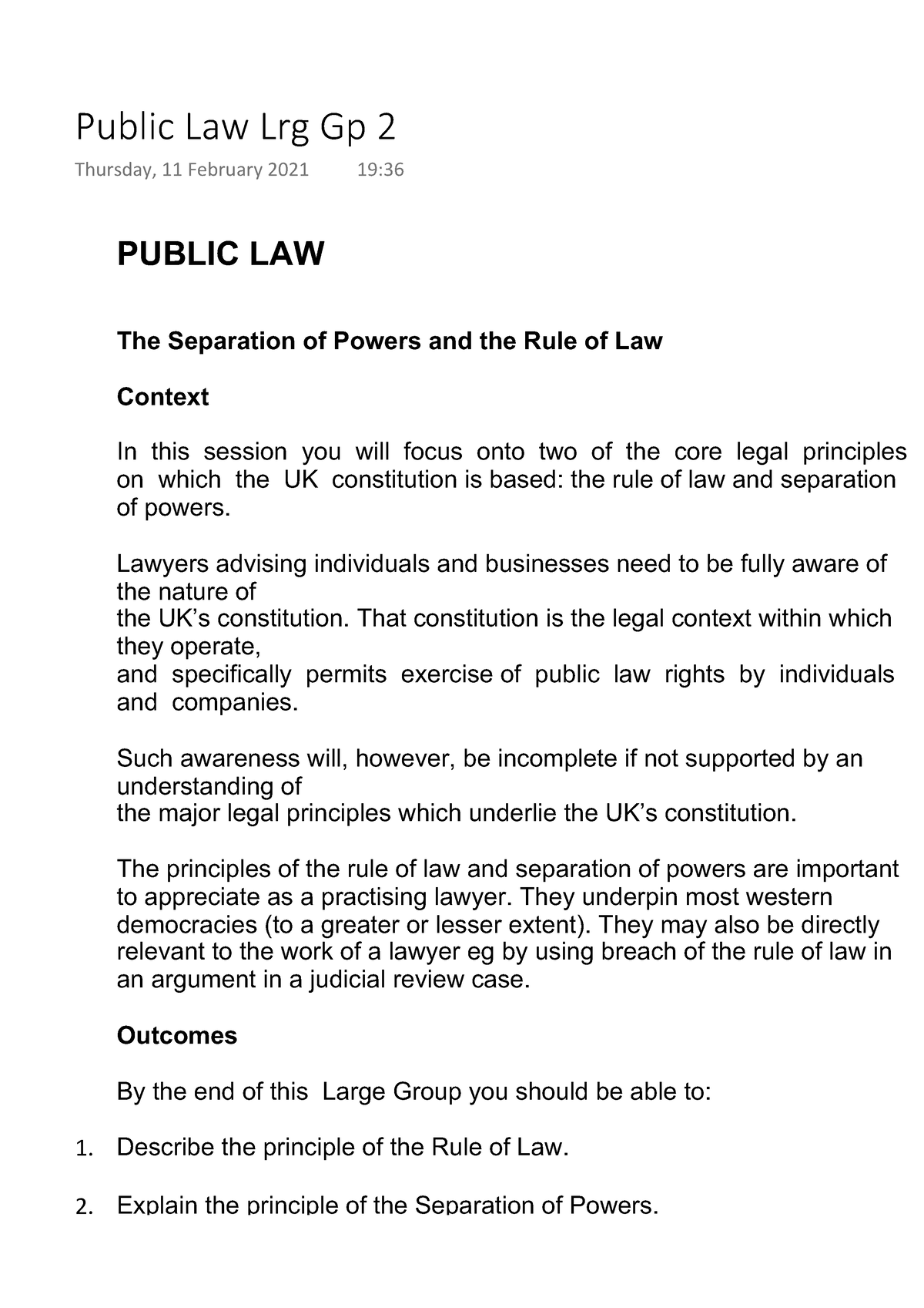 Public Law Large Gp 2 Separation Of Powers And Rule Of Law Public Law