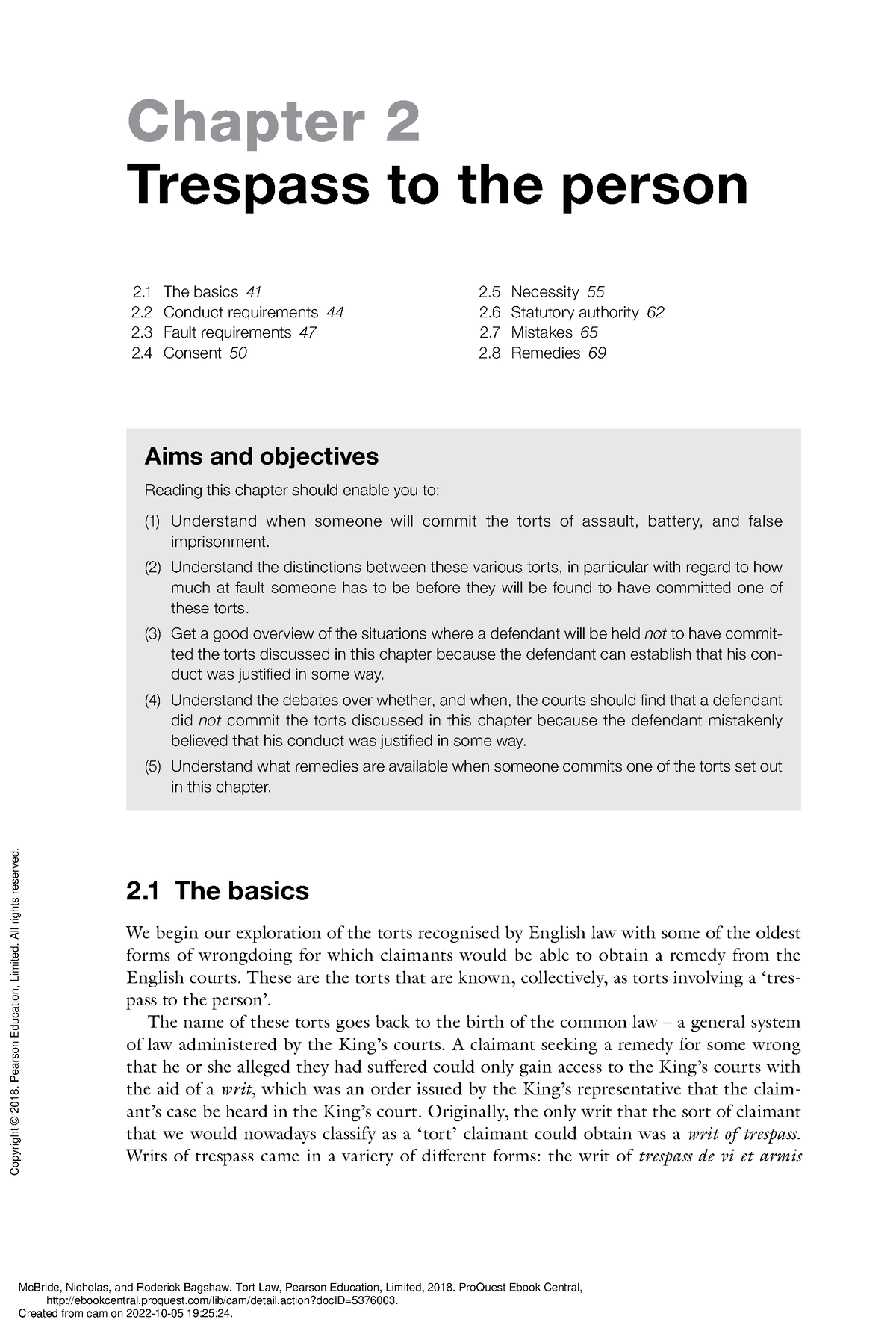 Tort Law 2 Trespass To The Person Chapter 2 Trespass To The