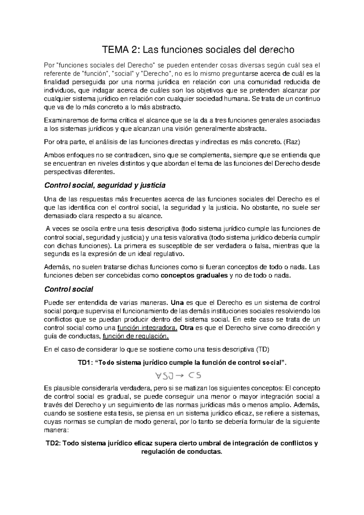 Tema 2 Intro Al Derecho Tema 2 Las Funciones Sociales Del Derecho