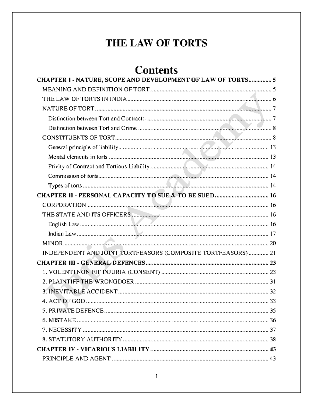 Law Of Torts The Law Of Torts Chapter I Nature Scope And