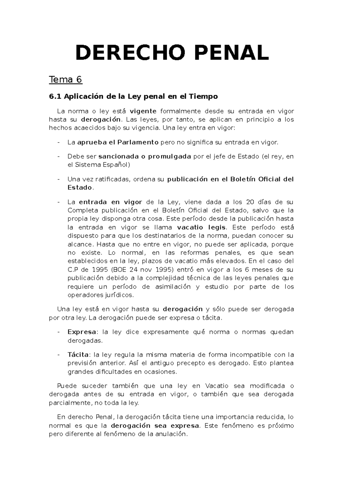 Derecho Penal Tema 6 Derecho Penal Tema 6 6 Aplicación De La Ley