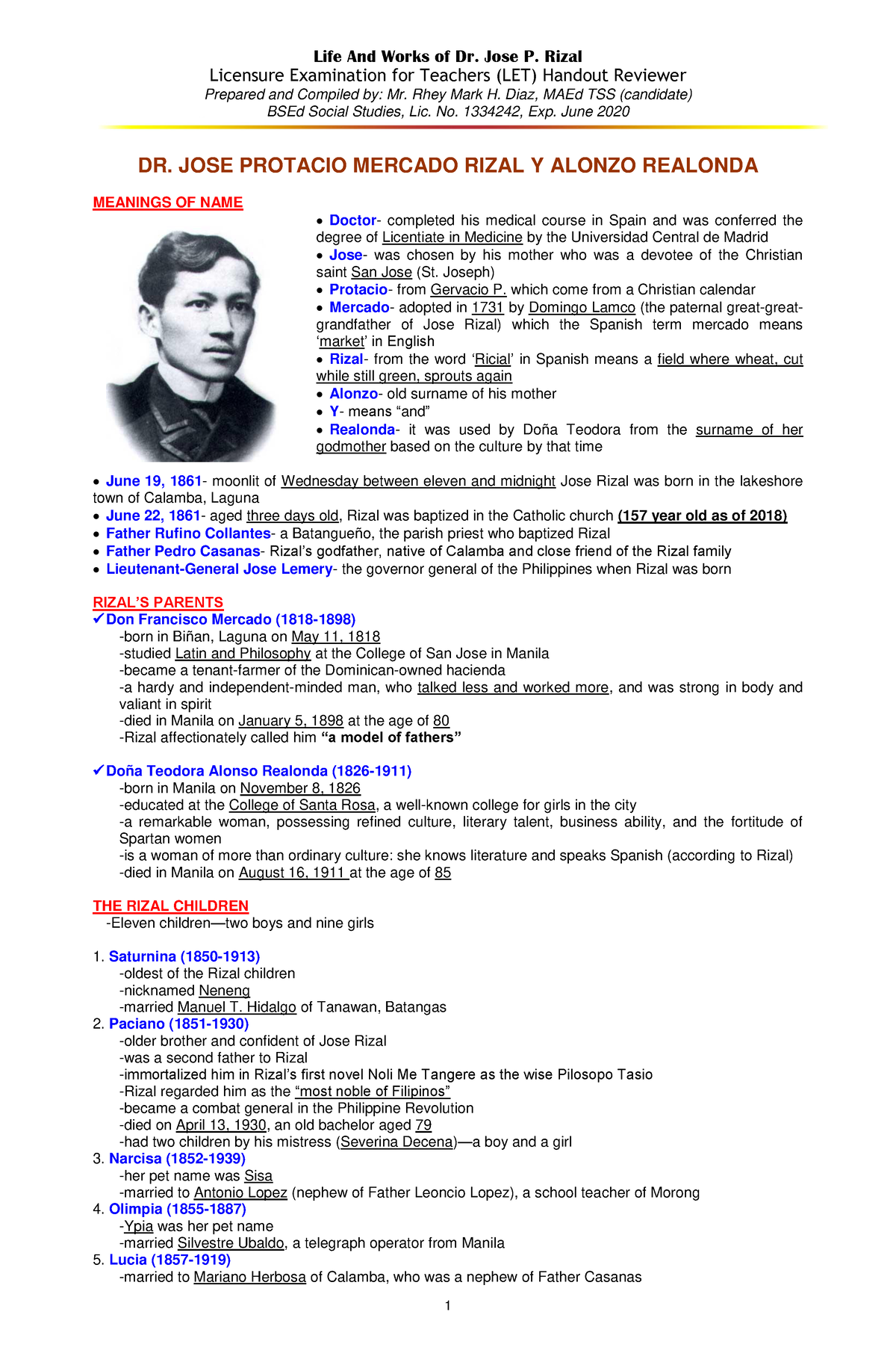 Life And Works Of Dr Summary Life And Works Of Dr Jose P Rizal