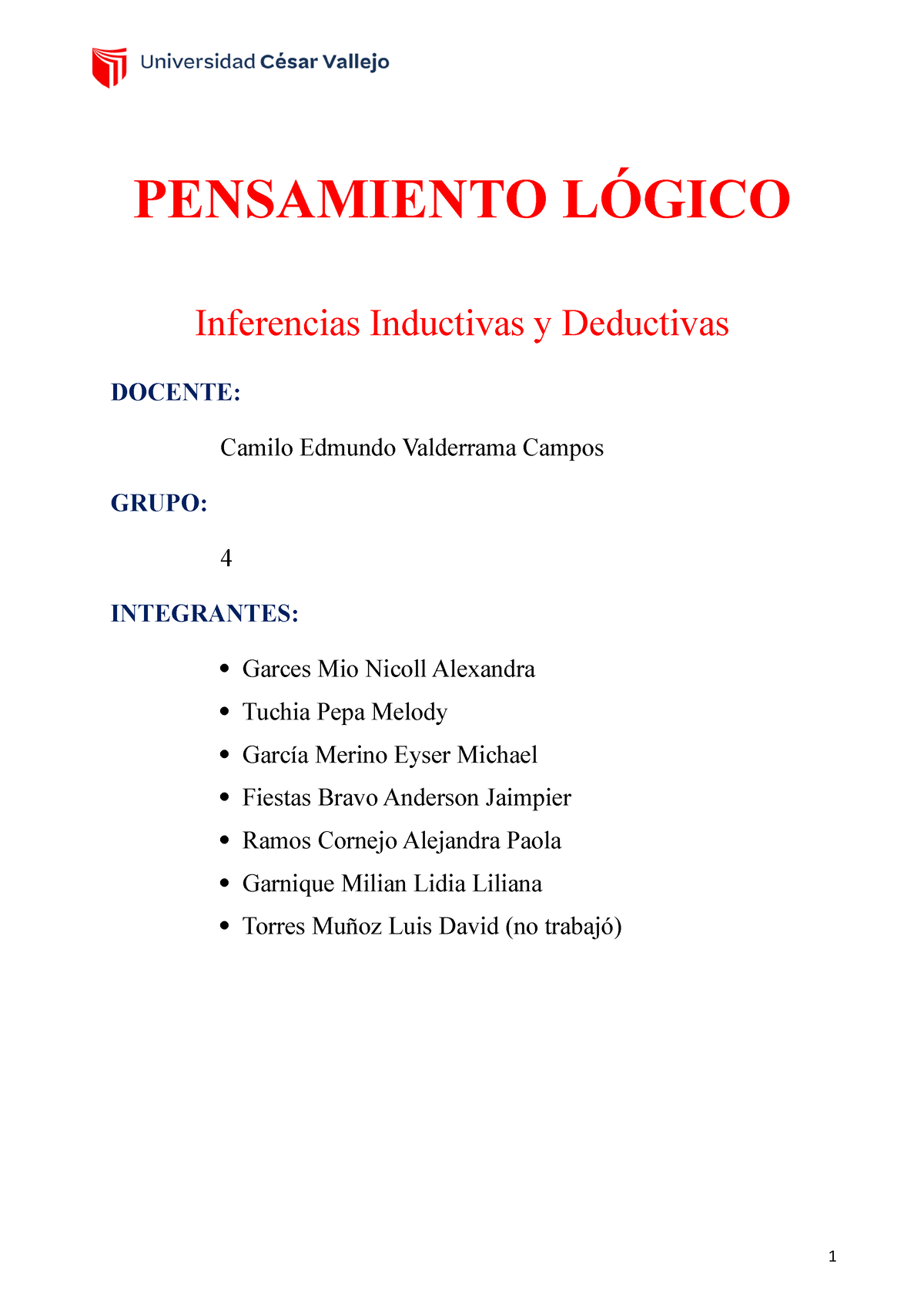 Inferencias Pensamiento Logico Grupo 4 Pensamiento LÓgico Inferencias