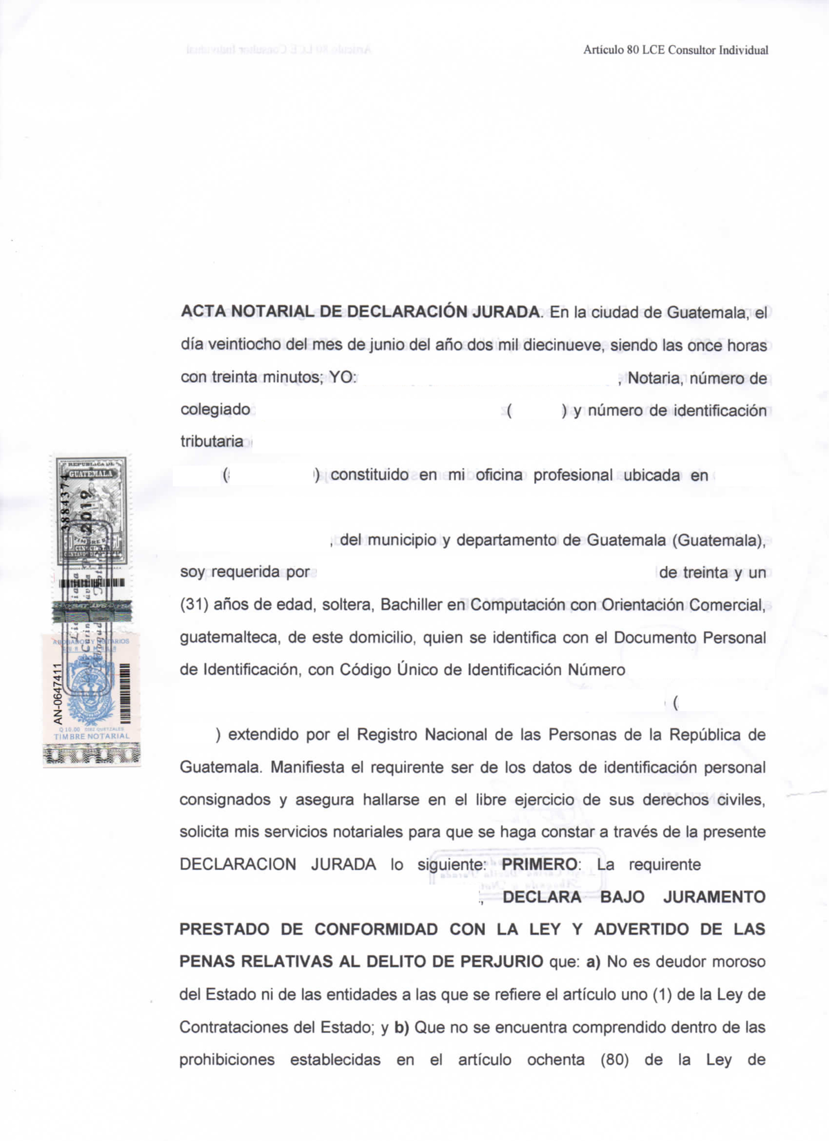 Acta Notarial De Declaración Jurada Derecho Notarial Studocu