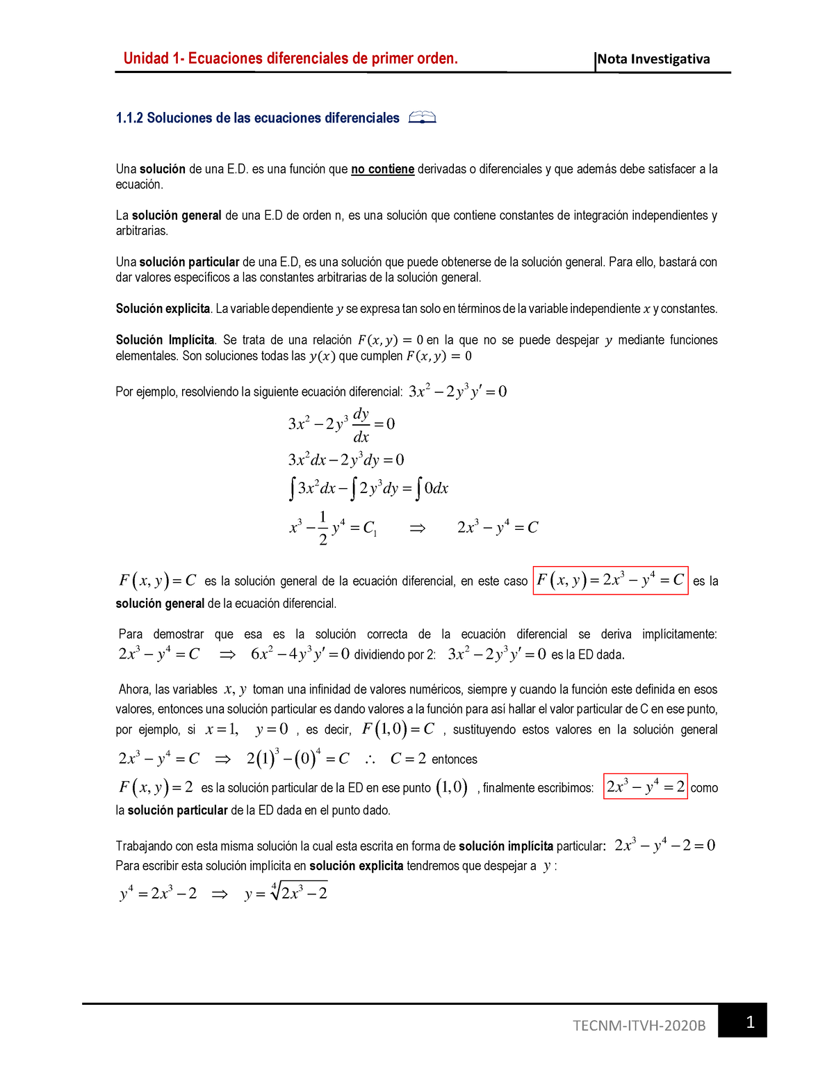 112 Soluciones De Las Ecuaciones Diferenciables Unidad 1