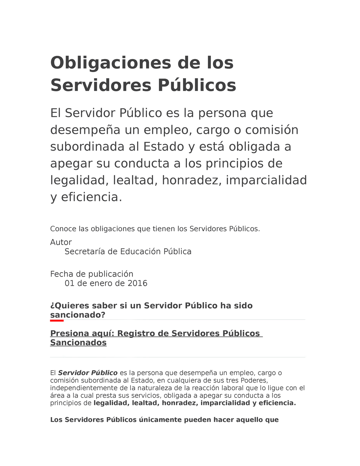 Obligaciones De Los Servidores Públicos Obligaciones De Los