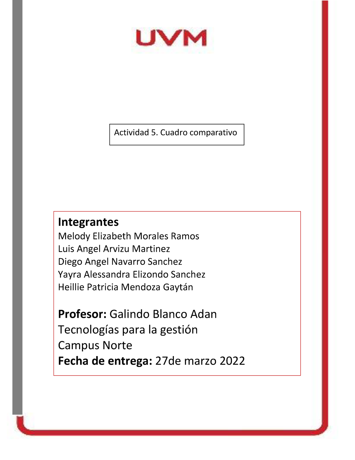 Actividad 5 Cuadro Comparativo Tecnologias Para La Gestion Uvm Studocu