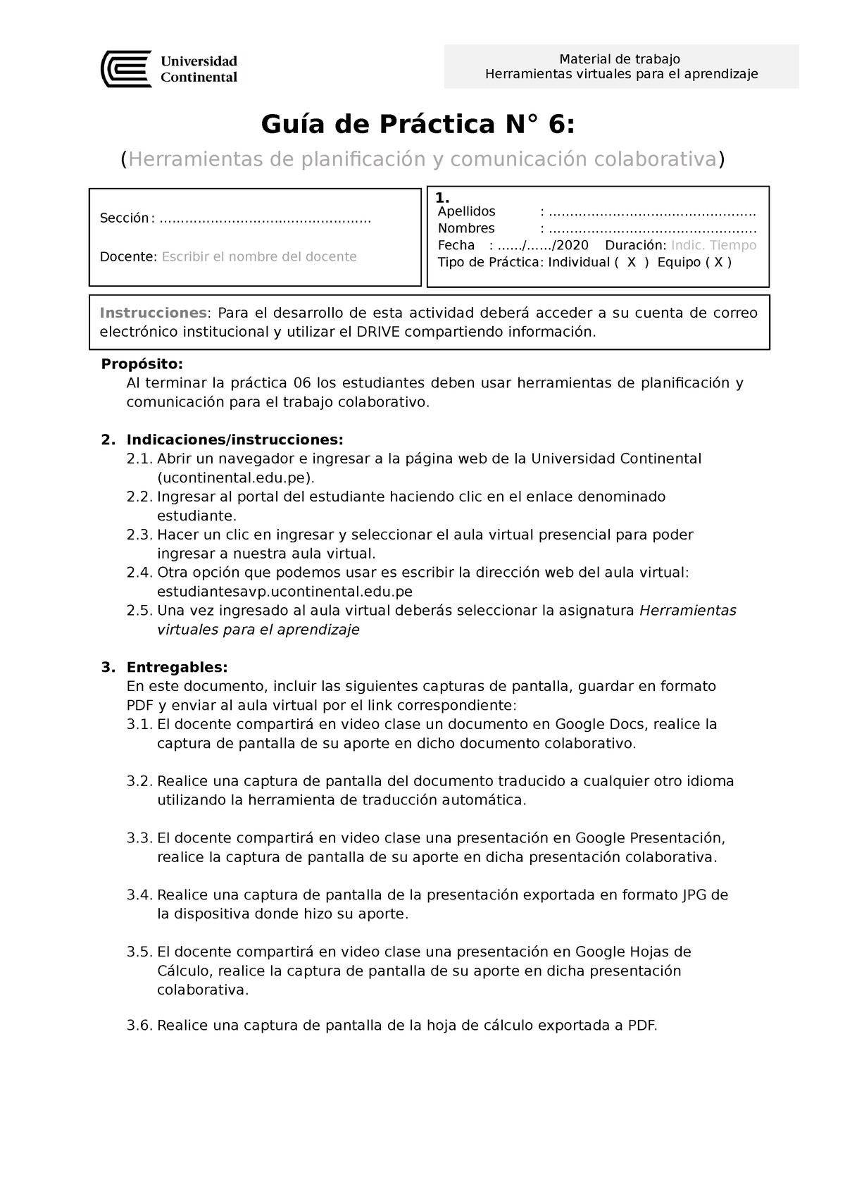 Guia Practica De La Semana 06 Guía De Práctica N° 6 Herramientas De