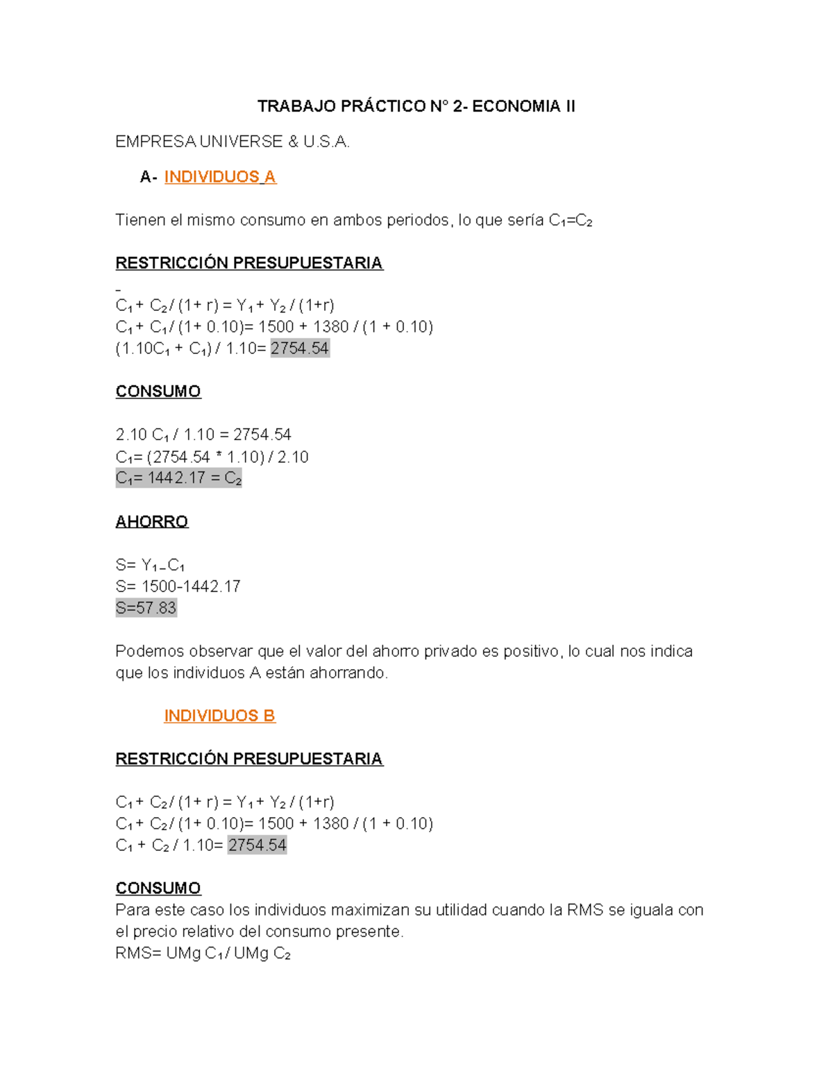 Tp 2 Economia Ii Trabajo PrÁctico N° 2 Economia Ii Empresa Universe