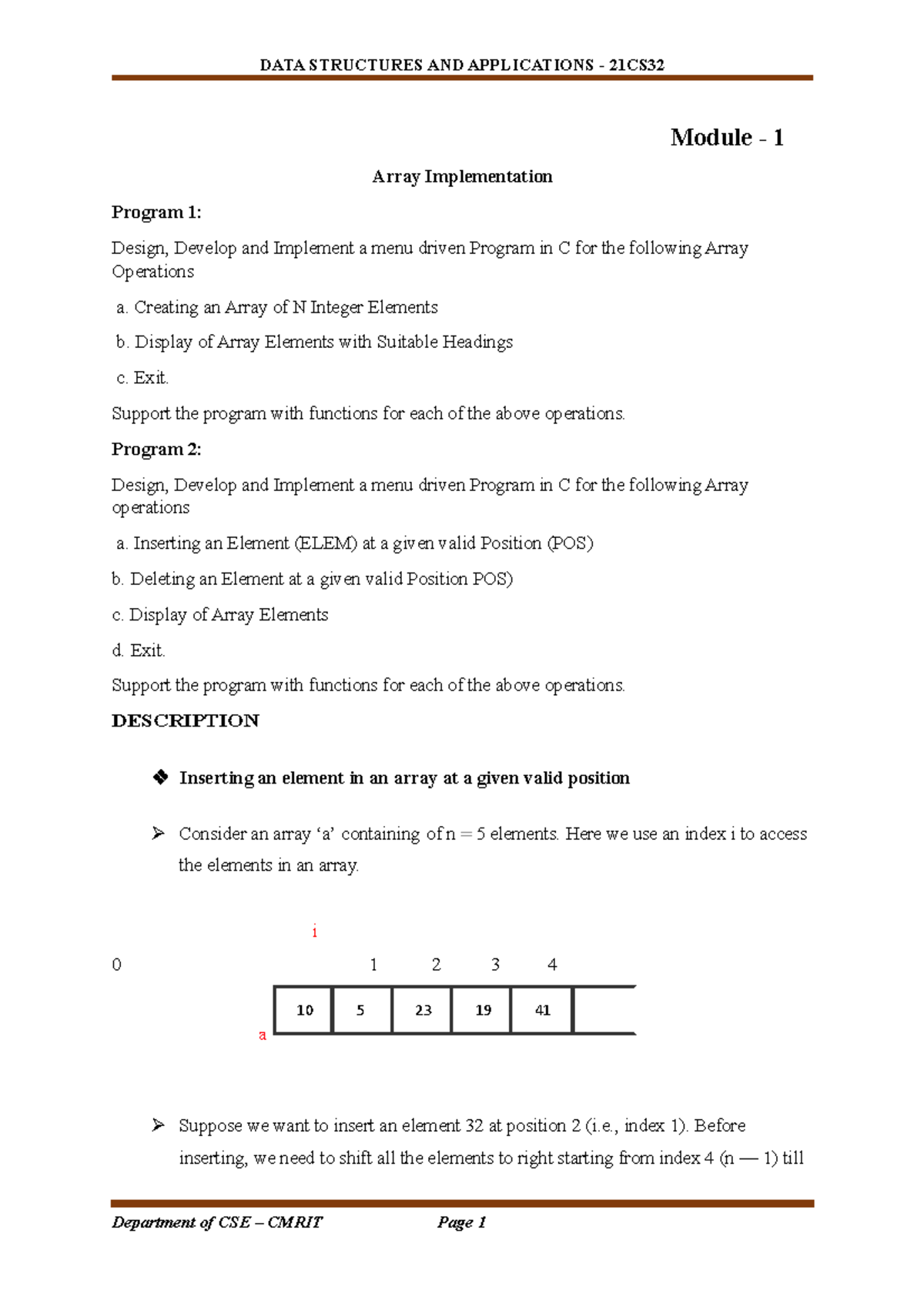 Data Structures Laboratory New Module 1 Array Implementation