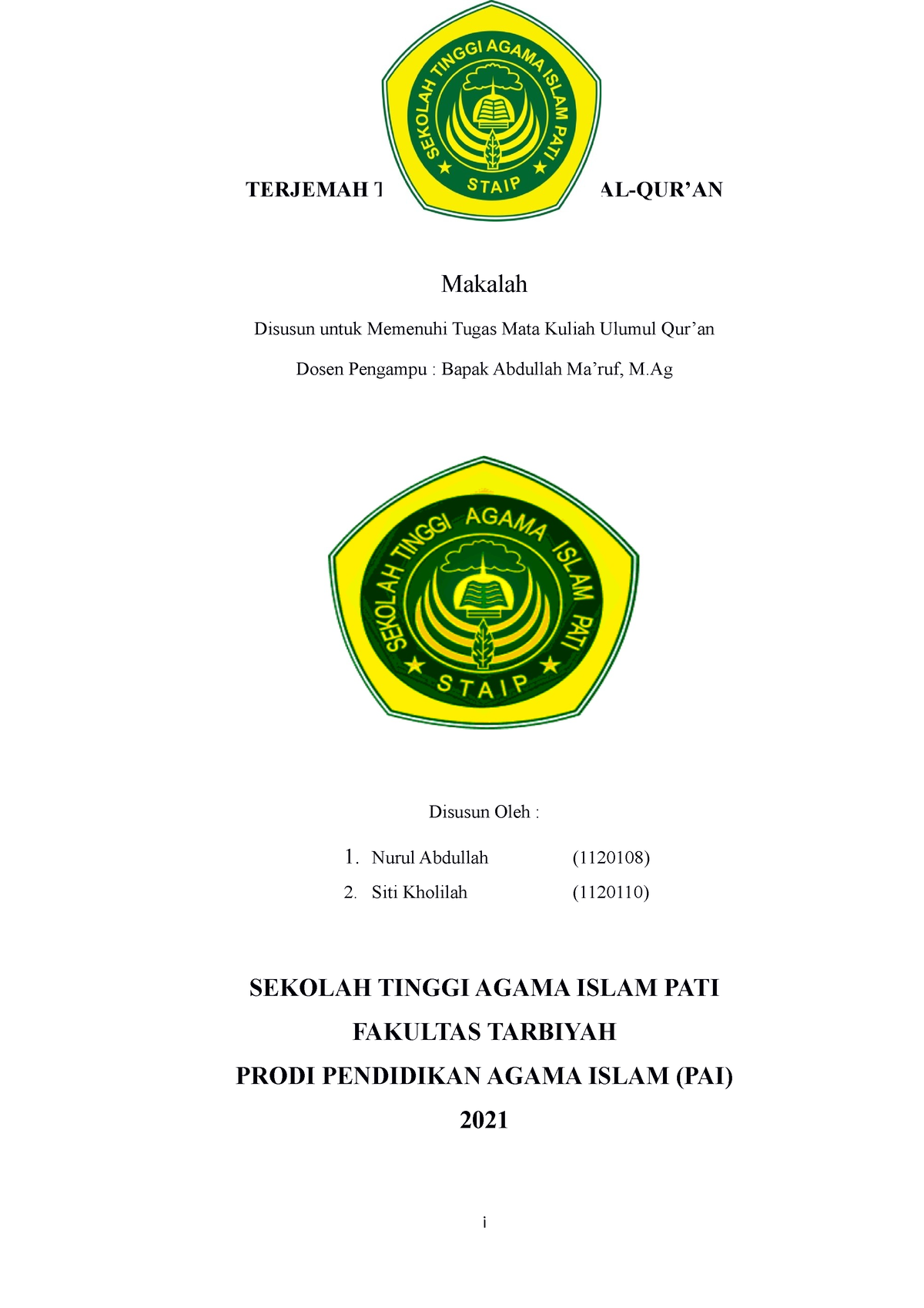 Makalah Kel Uq Terjemah Tafsir Dan Tawil Al Quran Makalah Disusun