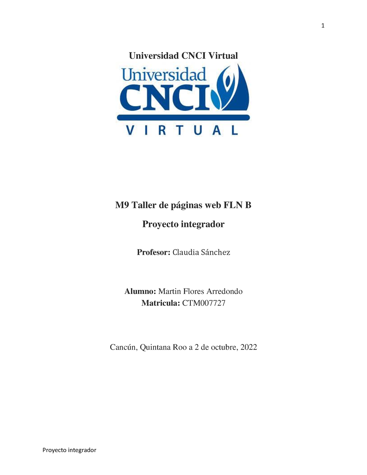 Proyecto Integrador Taller Pag Web 1 Proyecto Integrador Universidad