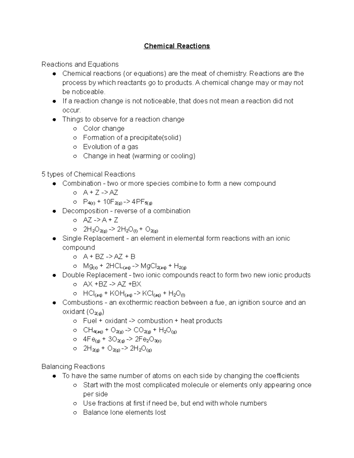 Chapter 4 Chemical Reactions Chemical Reactions Reactions And