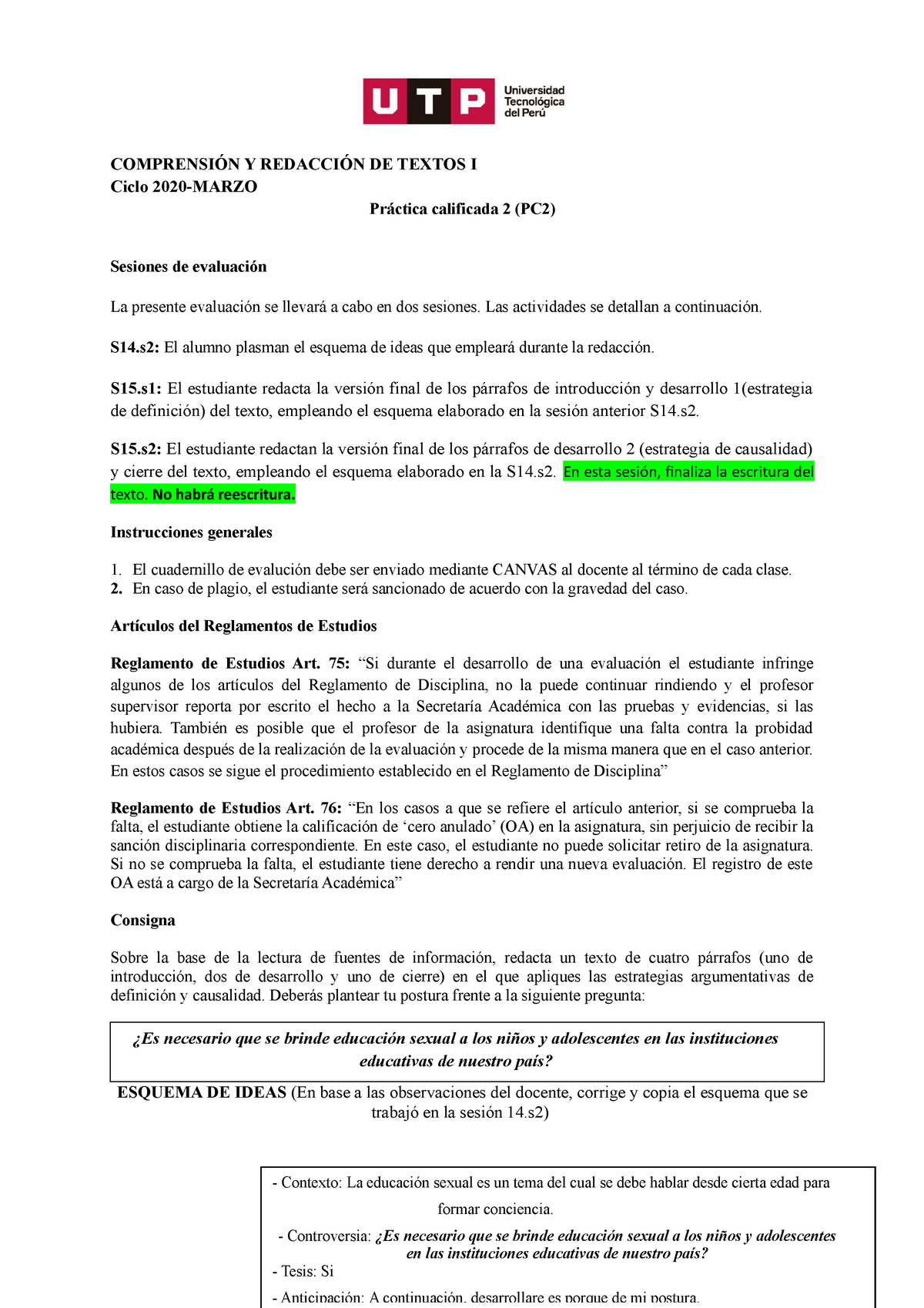 Práctica Calificada 2 ComprensiÓn Y RedacciÓn De Textos I Ciclo 2020