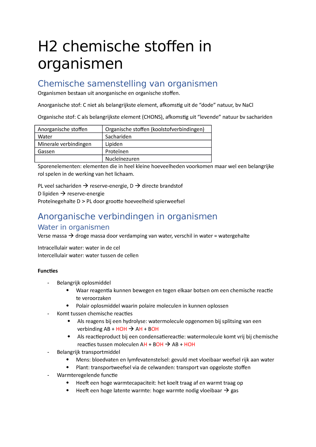 H2 Chemische Stoffen In Organismen H2 Chemische Stoffen In Organismen