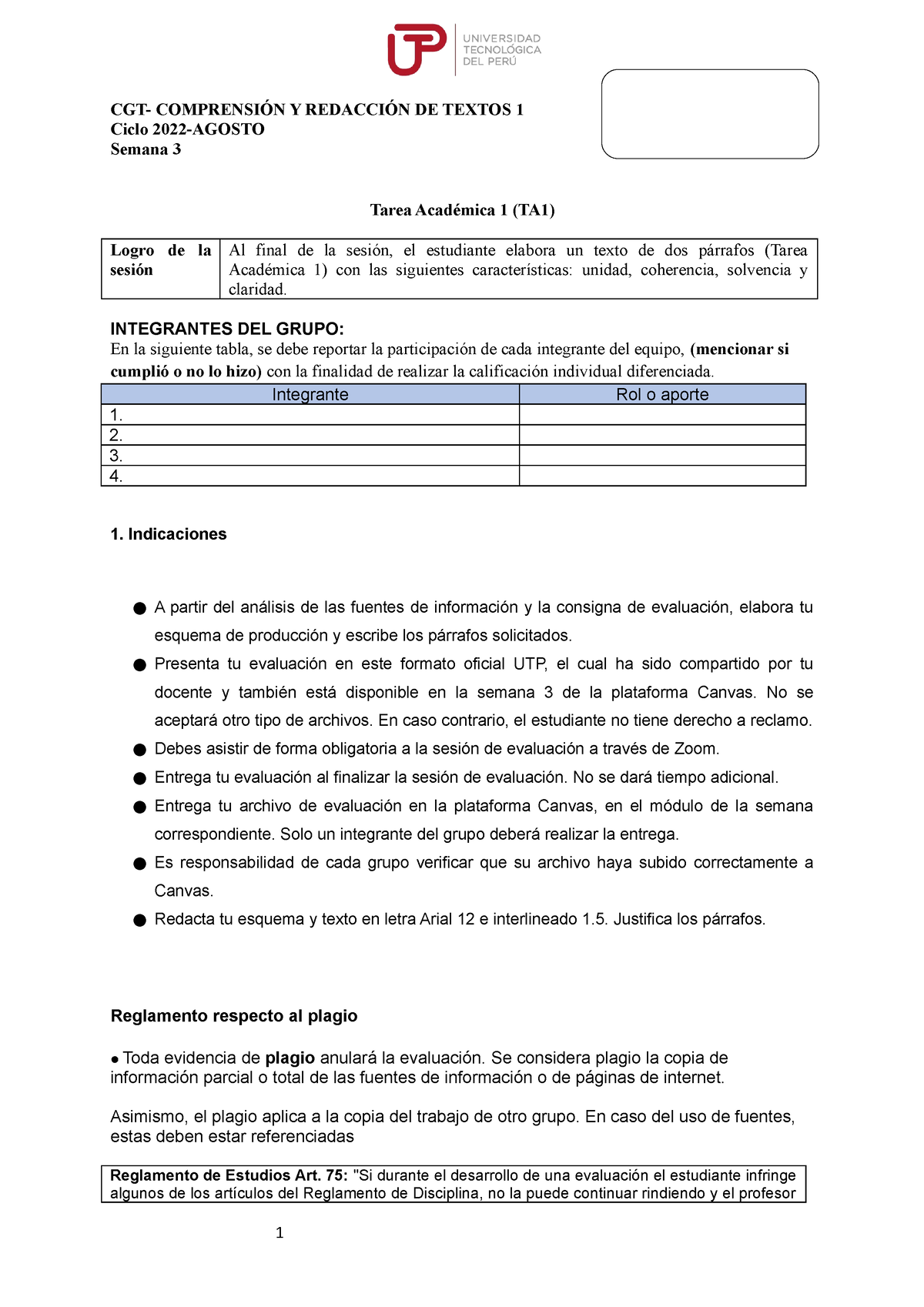 Formato Tarea Académica 1 Ta1 Cgt ComprensiÓn Y RedacciÓn De