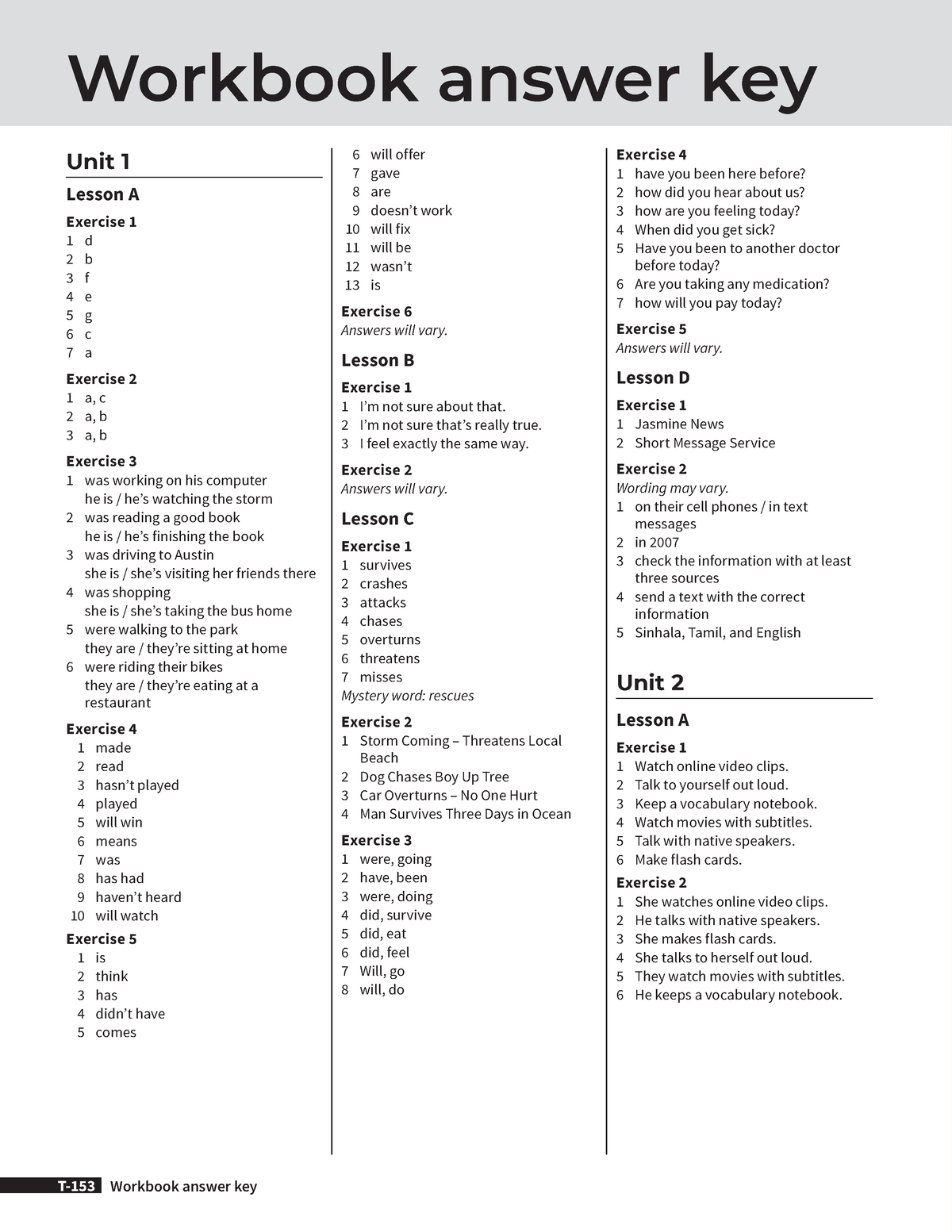 Four Corners 4 Wb Answer Key 2nd Edition Workbook Answer Key Unit 1