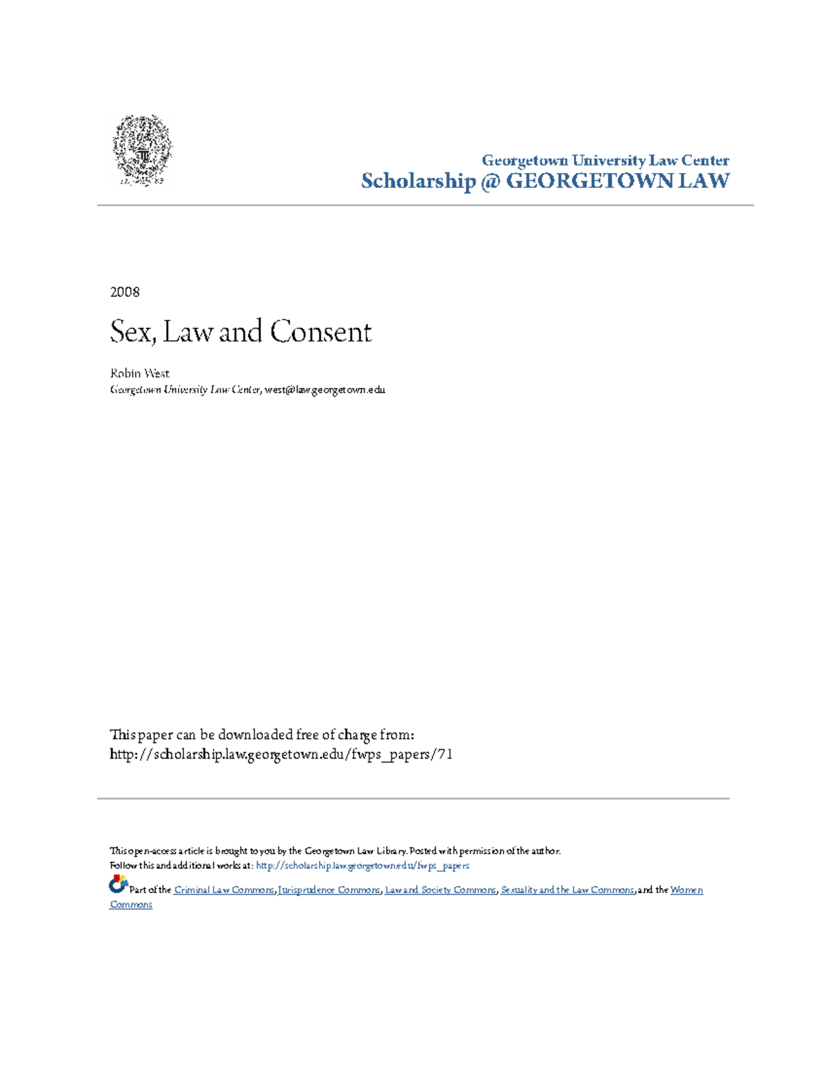 Sex Law And Consent Georgetown University Law Center Scholarship