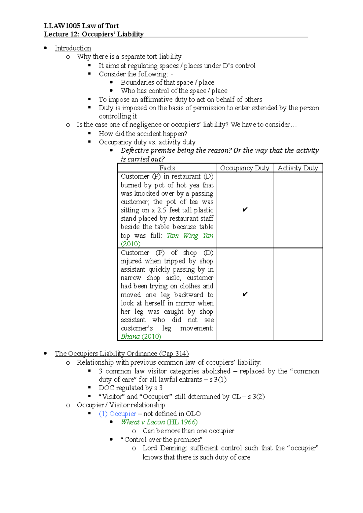 Tort L12 Lecture Notes 12 Llaw1005 Law Of Tort Lecture 12