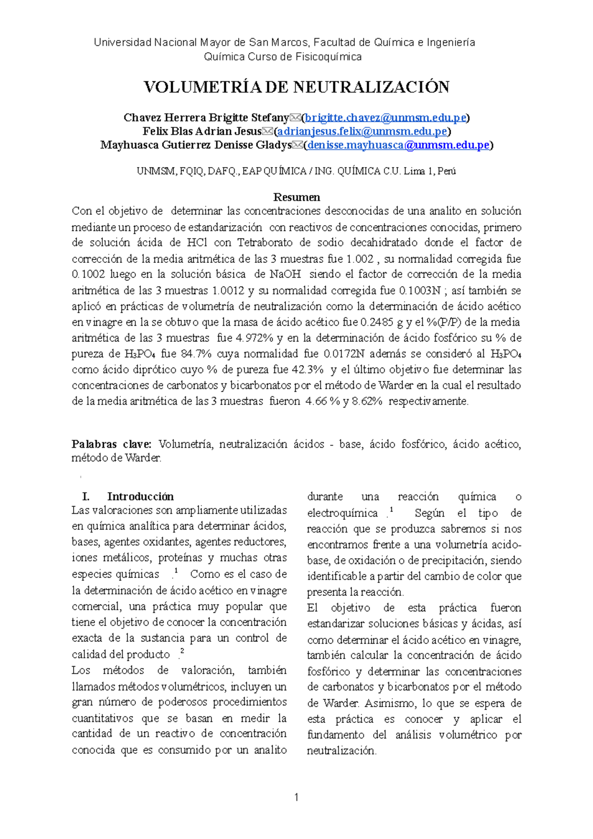 Volumetría De Neutralización De ácido Fosfórico Y ácido Acético