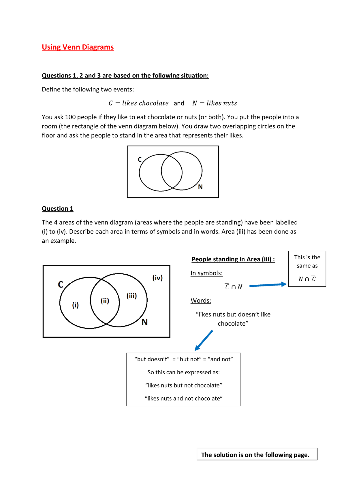 Venn Diagrams And Phrazing Using Venn Diagrams Questions 1 2 And 3