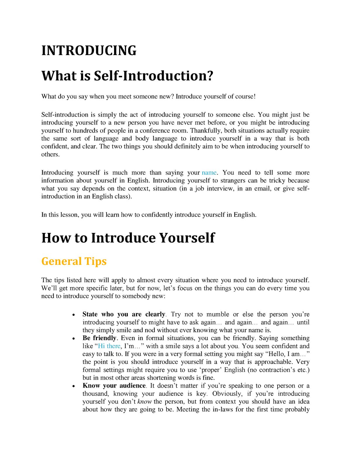 Introducing Yourself English Introducing What Is Self Introduction