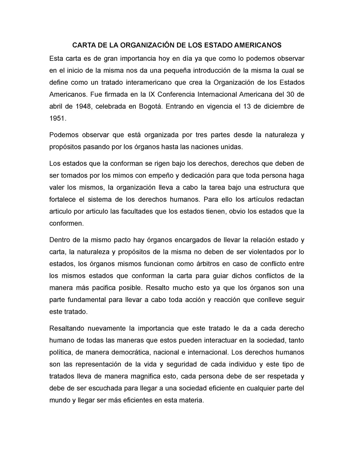 Carta De La Organización De Los Estado Americanos Carta De La