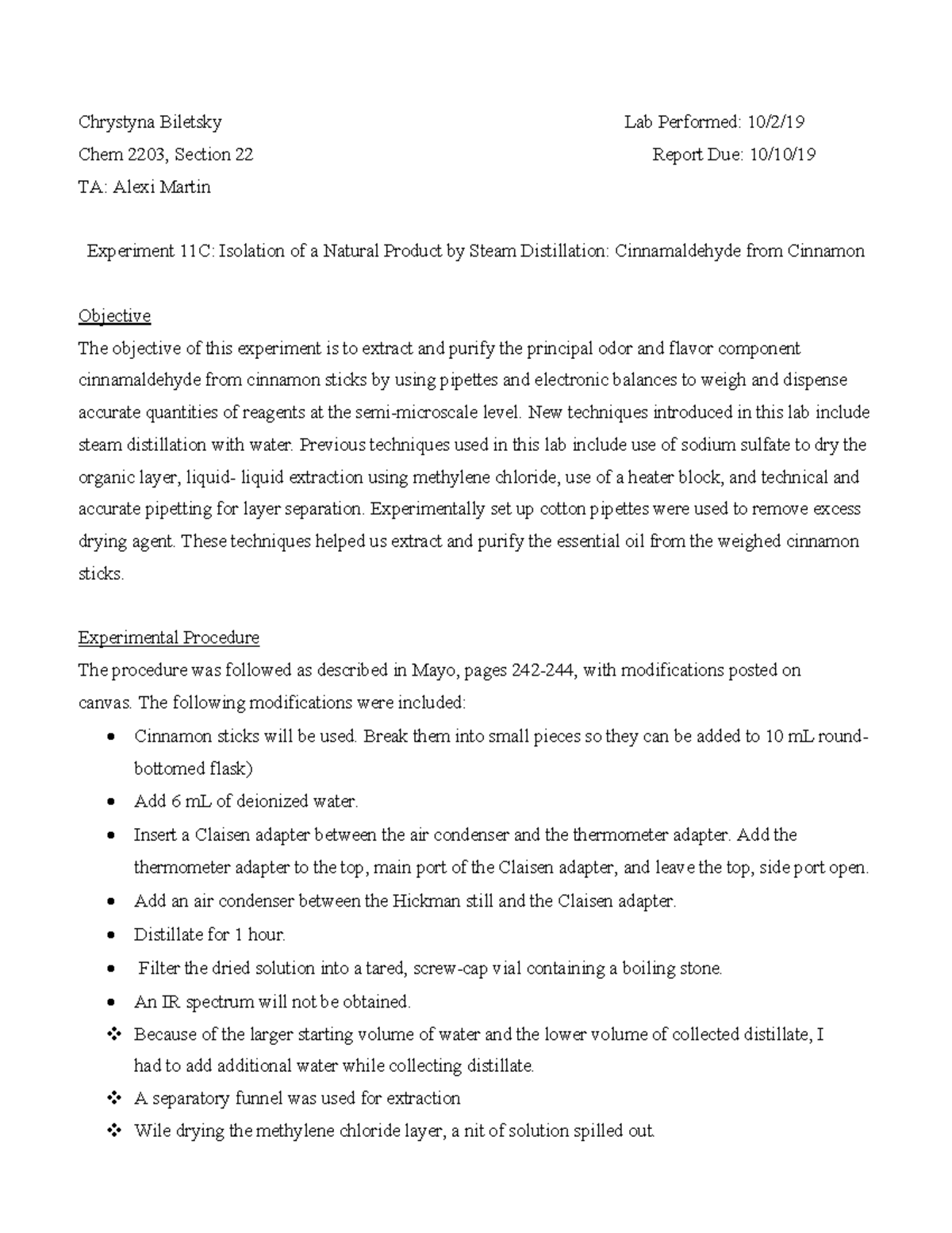 Lab Report 5 Experiment 11c Chrystyna Biletsky Lab Performed 102