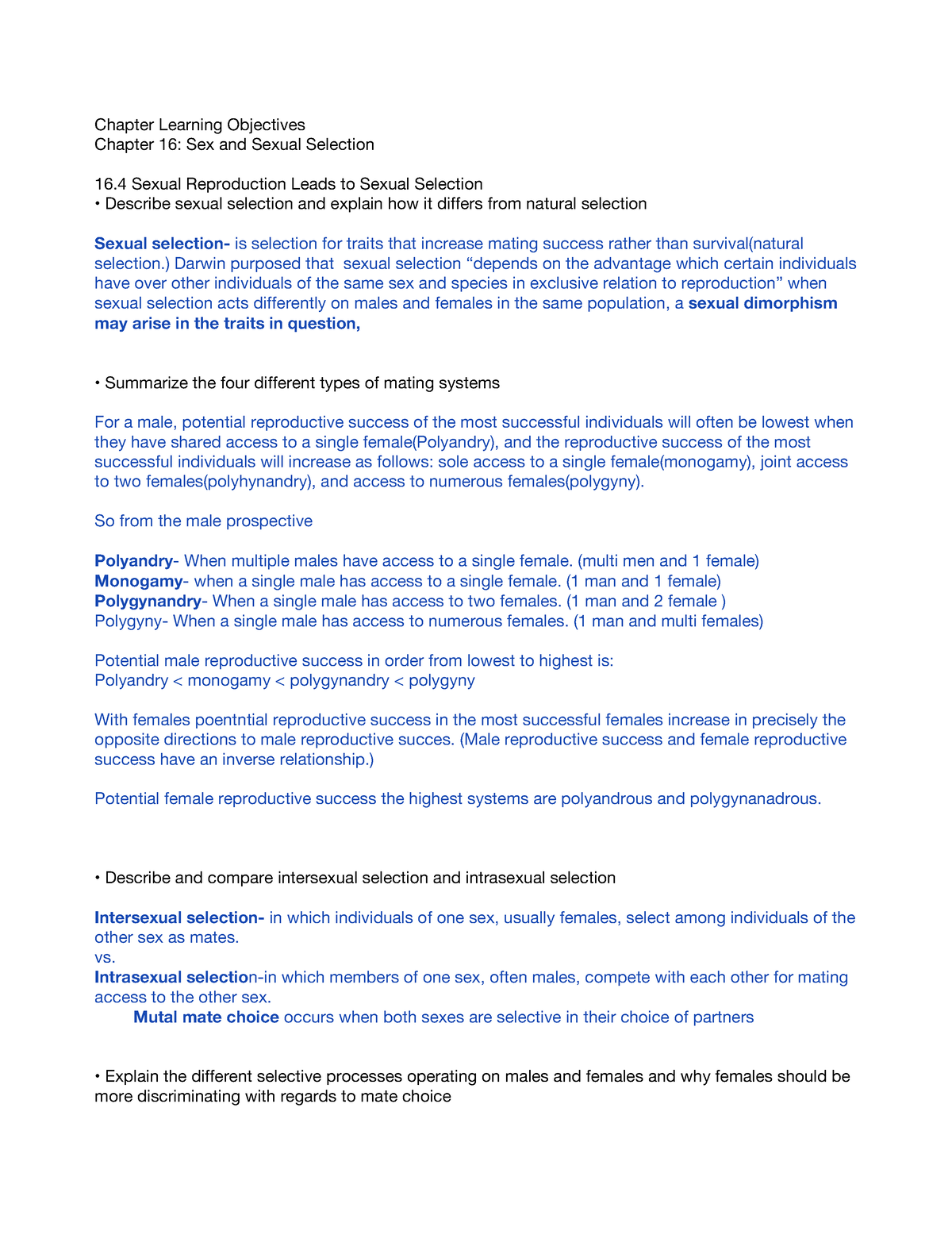 Final Exam Study Guide Biol 3040 Chapter Learning Objectives Chapter