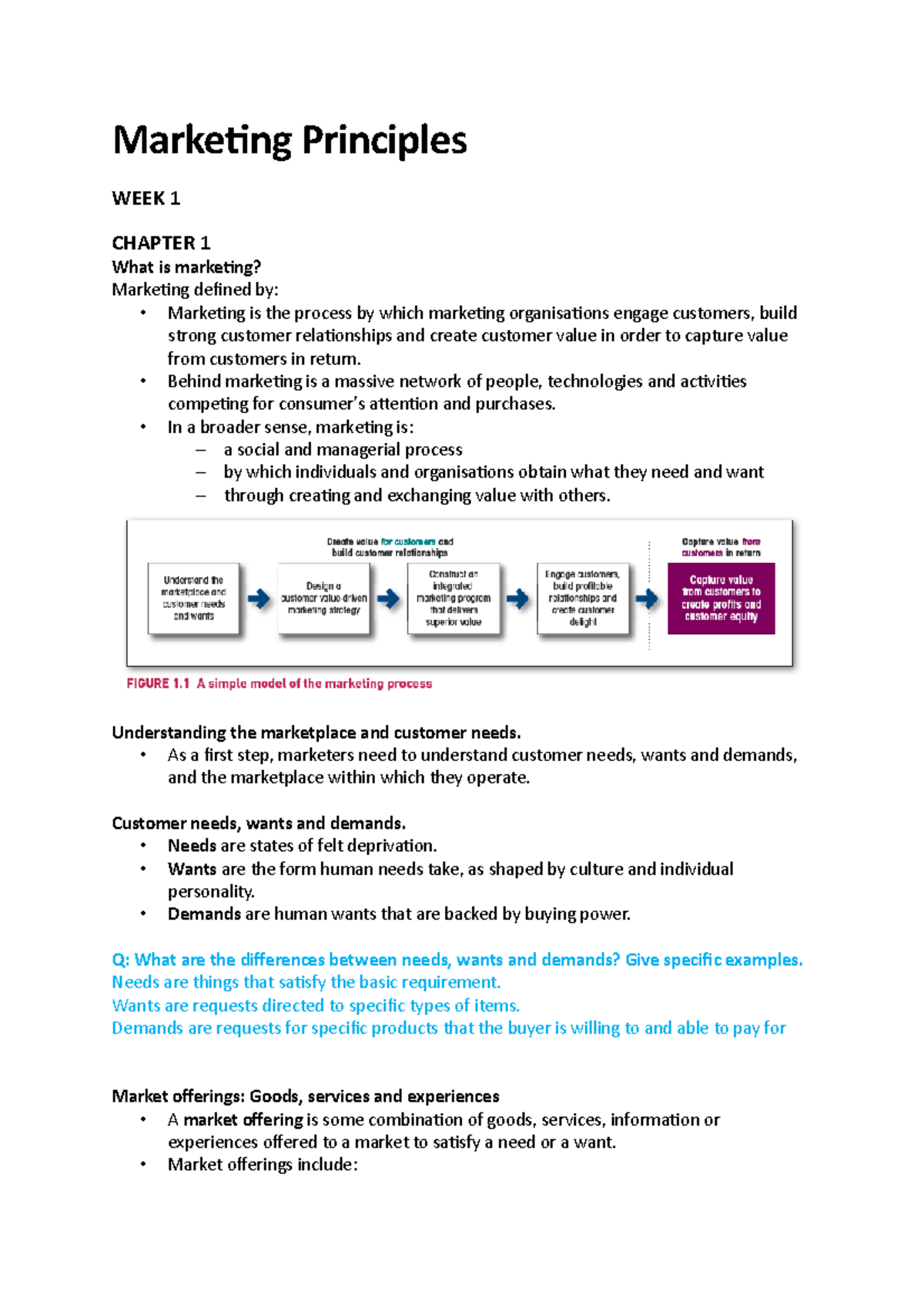 Marketing Principles Notes Marketing Principles Week 1 Chapter 1