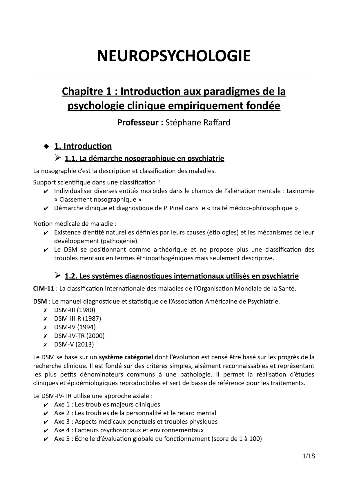 Neuropsychologie Chapitre 1 Neuropsychologie Chapitre 1