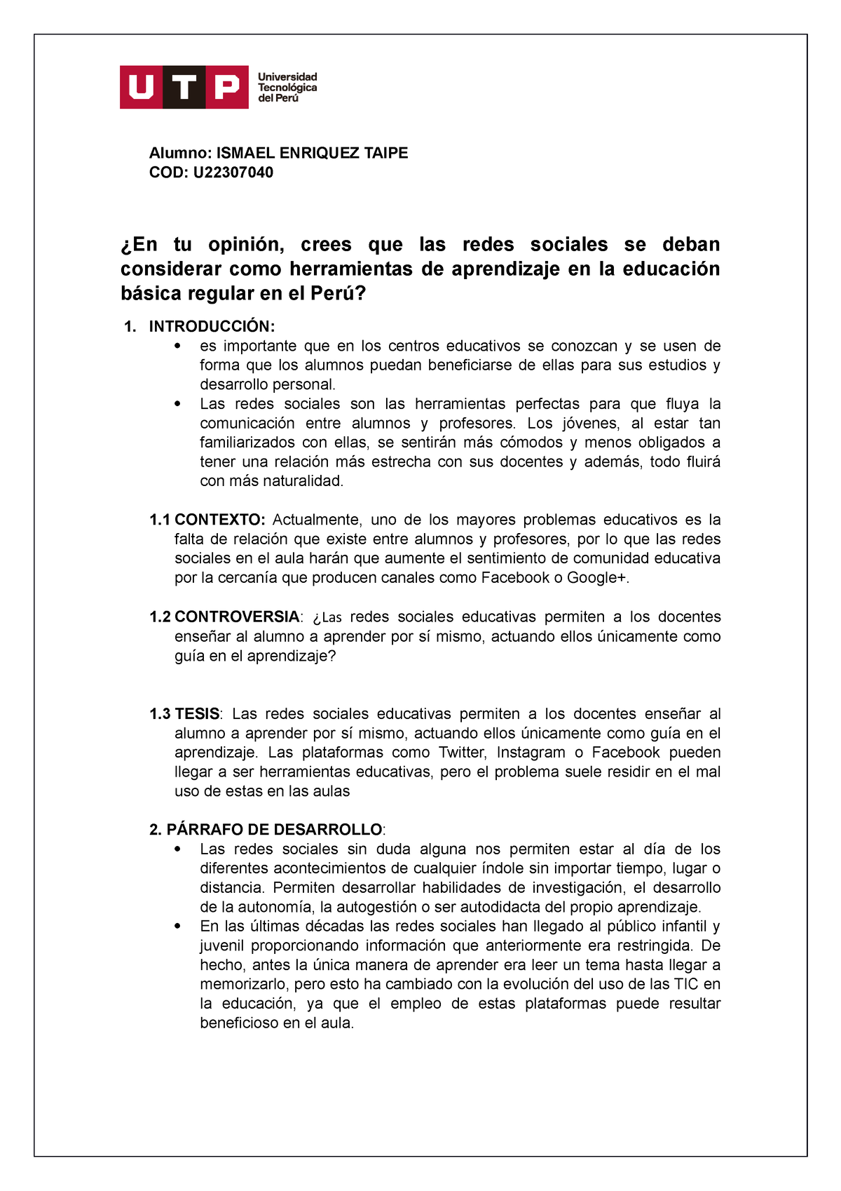 Semana 06 Tema 01 Tarea Redacción Preliminar De Un Texto Argumentativo