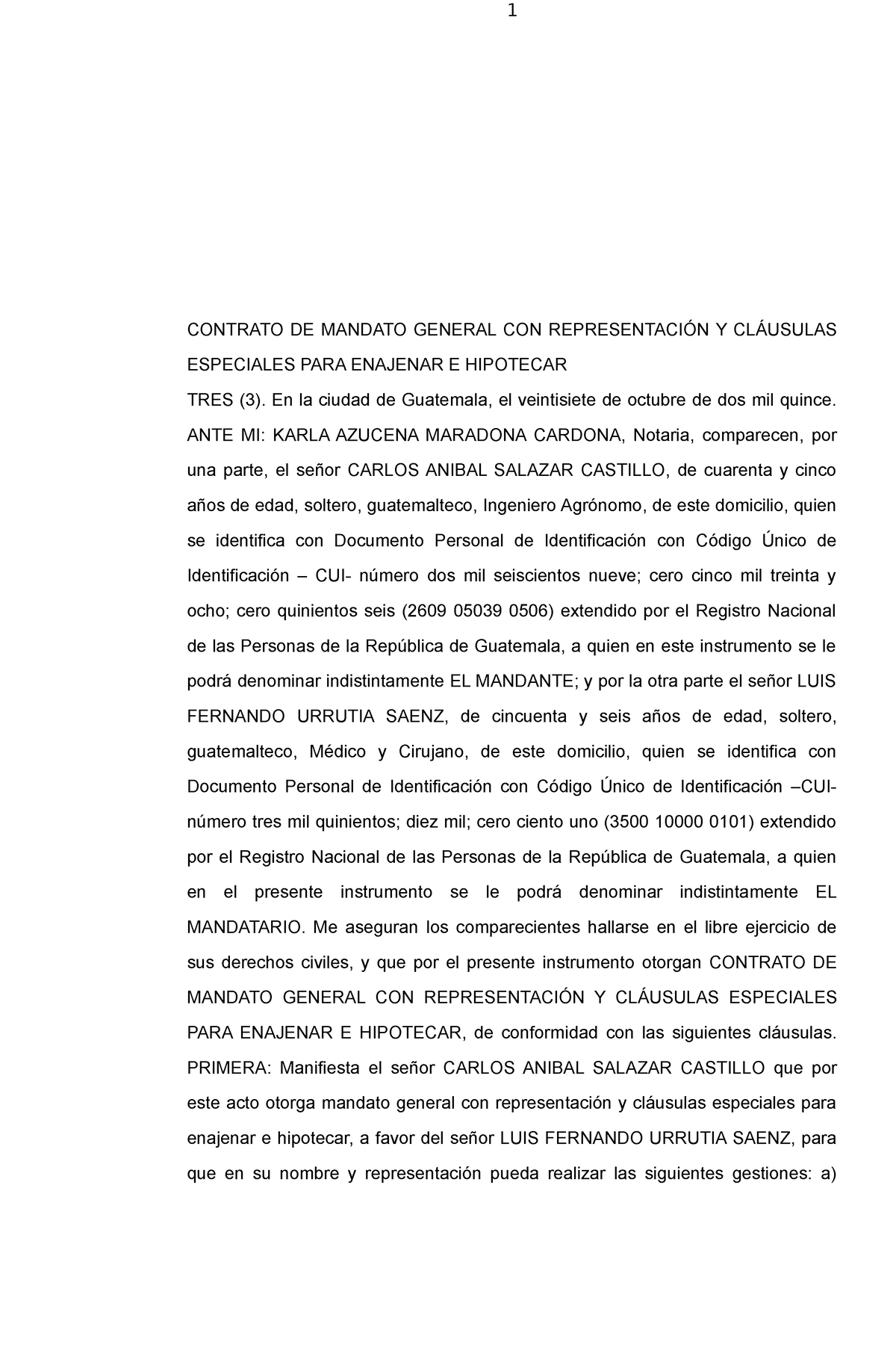 No 03 Contrato De Mandato General Con Representación Y Cláusulas