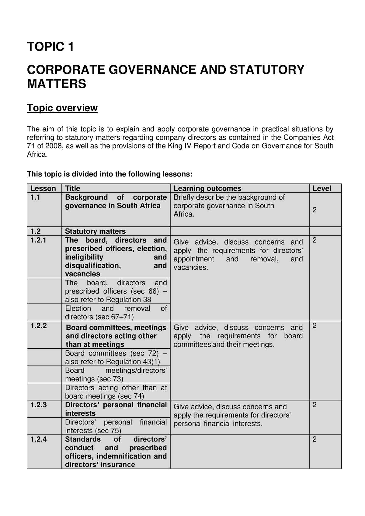 Aue2602 Lesson 1 2022 Topic 1 Corporate Governance And Statutory