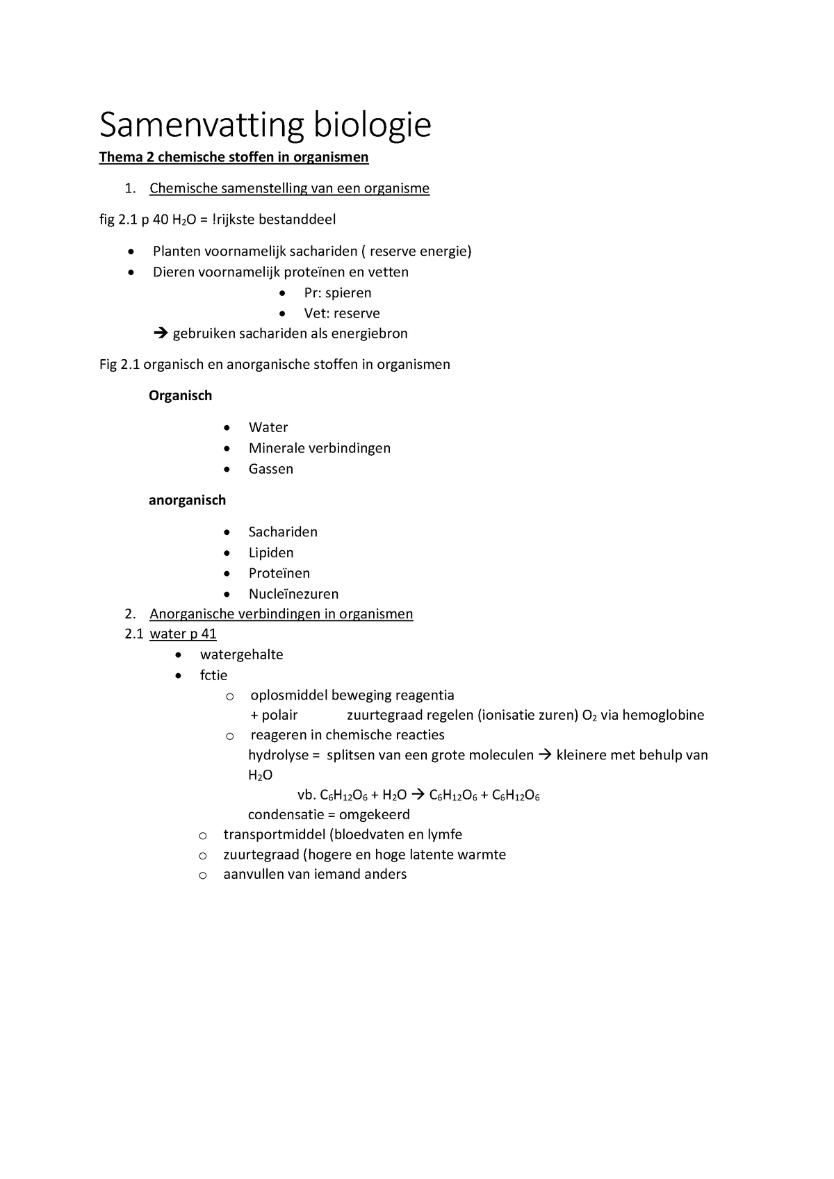 Svt Bio Samenvatting Biologie Thema 2 Chemische Stoffen In Organismen