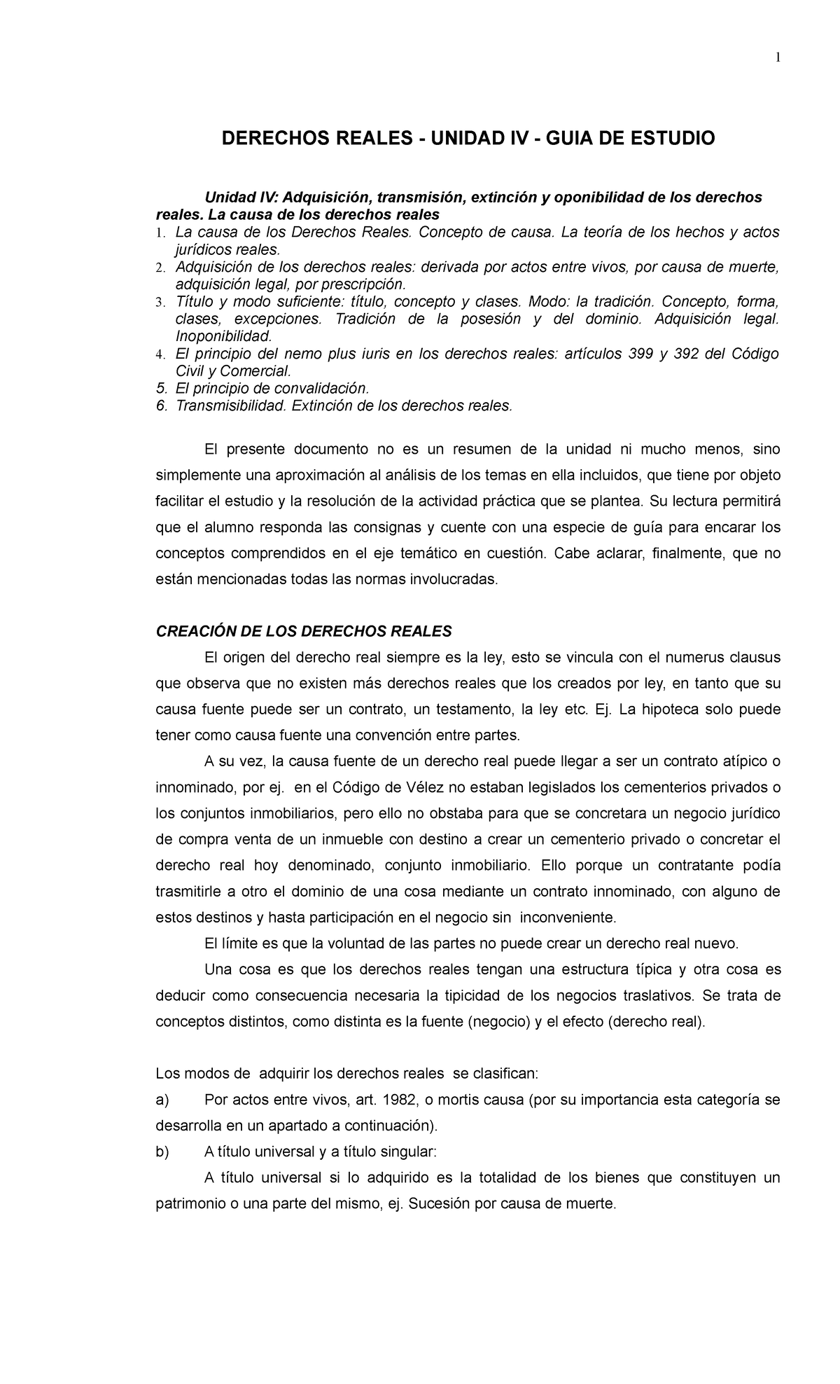 Unidad Iv La Causa De Los Derechos Reales Derechos Reales Unidad