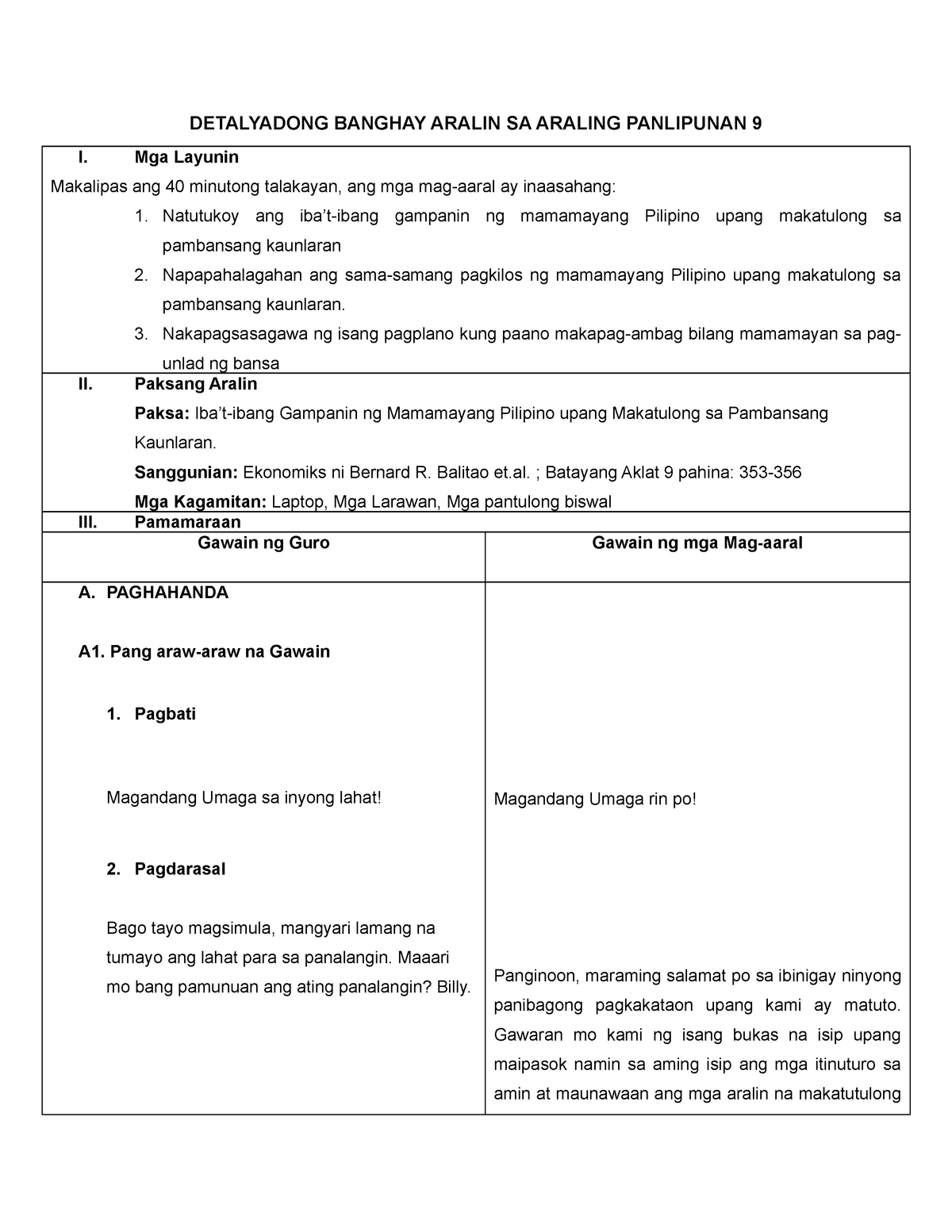 January 29 Mala Masusing Banghay Aralin Sa Filipino D