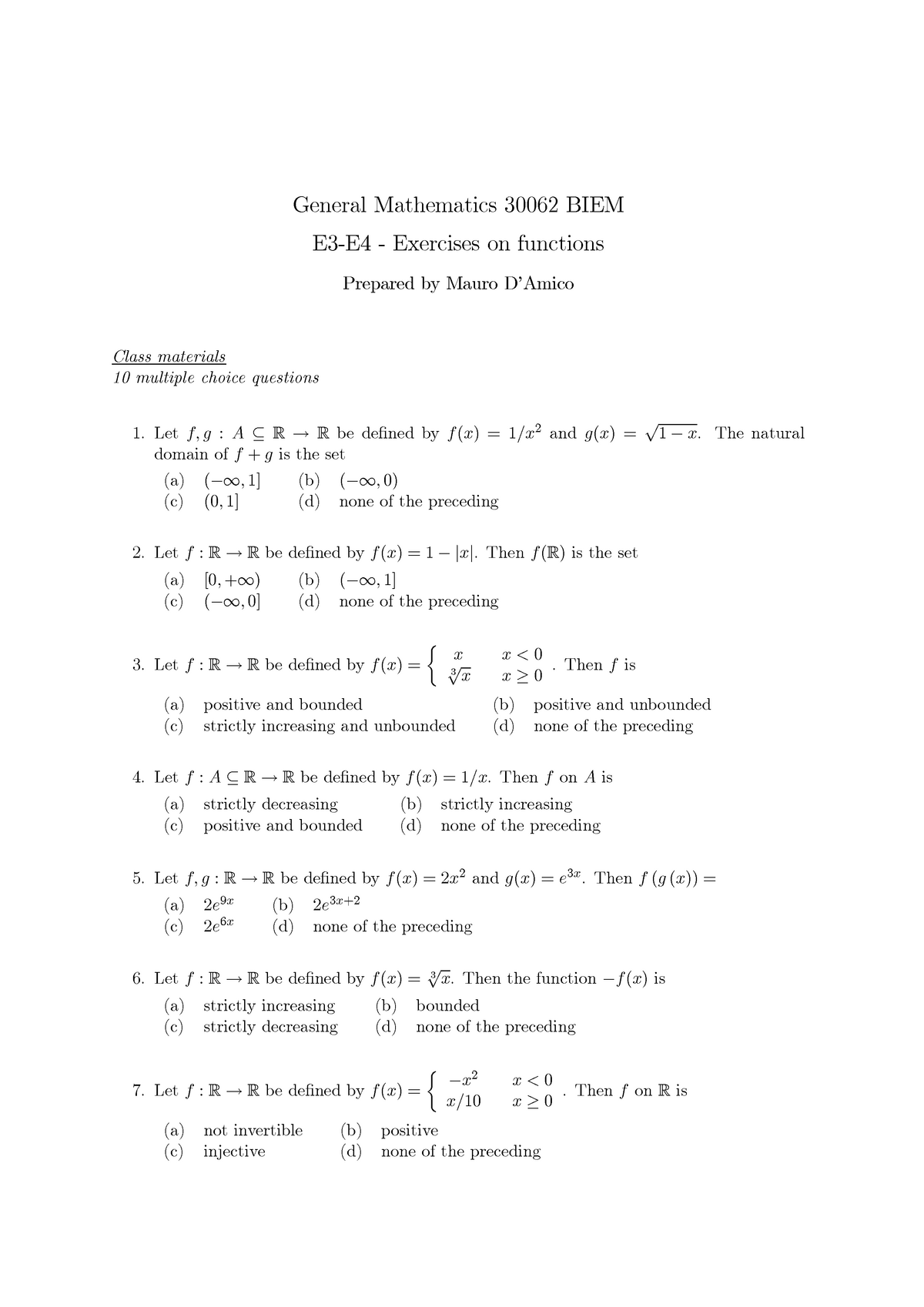 Esercitazioni 3 4 Functions Biem Testo Aa 20142015