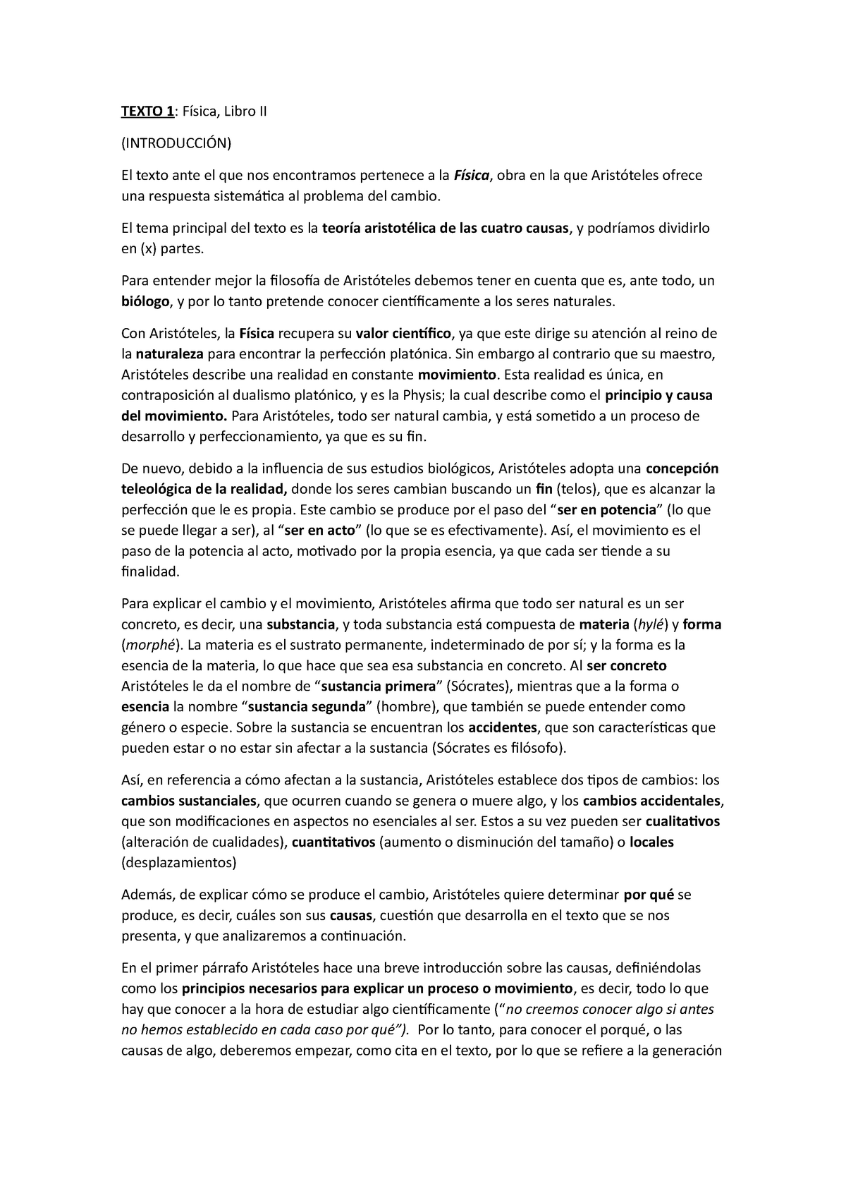 Comentario De Texto 1 Aristóteles Abau Antropoloxía Filosófica Usc